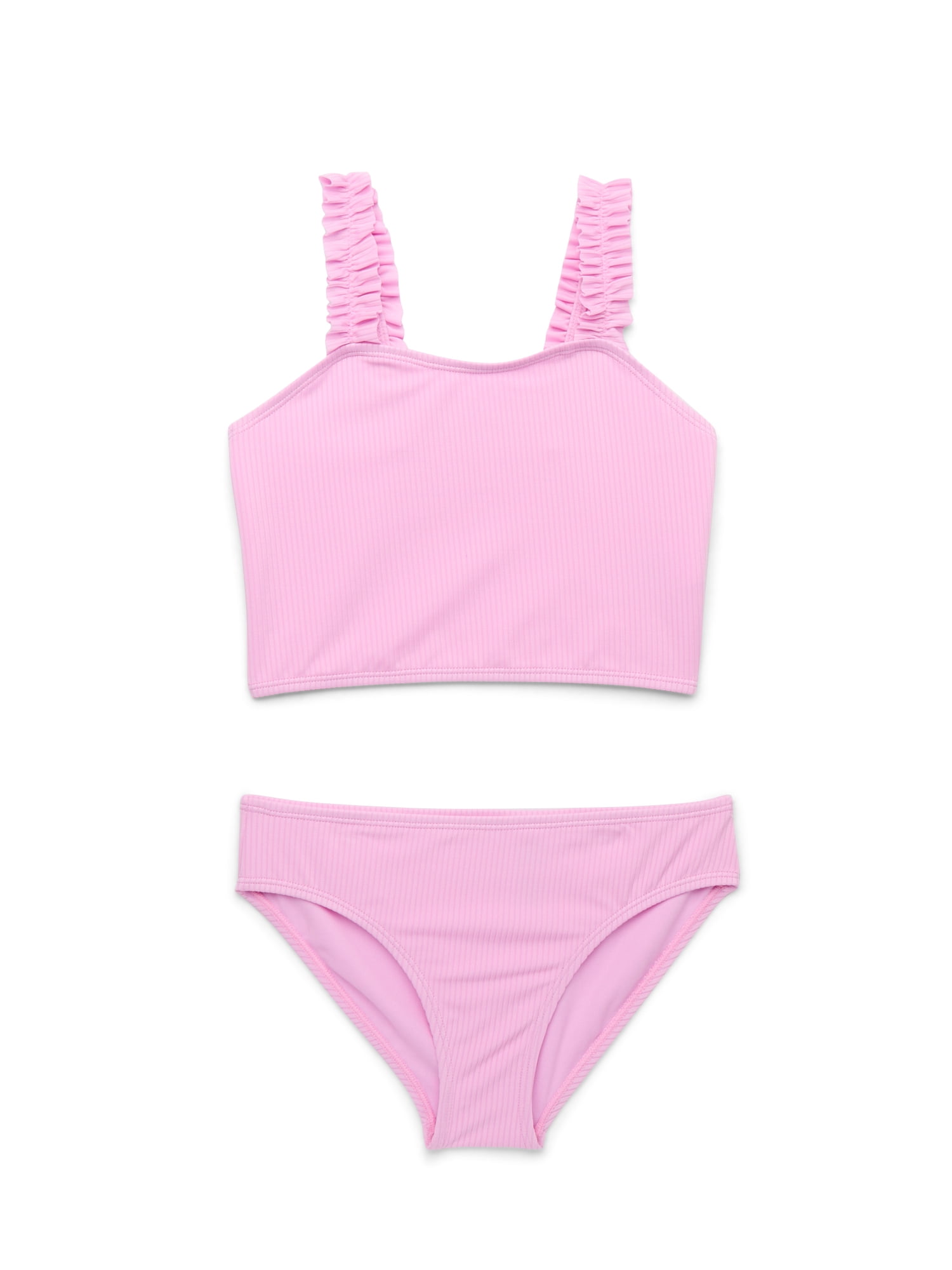 Wonder Nation Girls 2-Piece Ribbed Tankini Swimsuit with UPF50+, Sizes ...