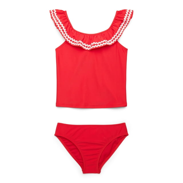 Wonder Nation Girls Ruffle Smocked Tankini Top and Bikini Bottoms Swim ...
