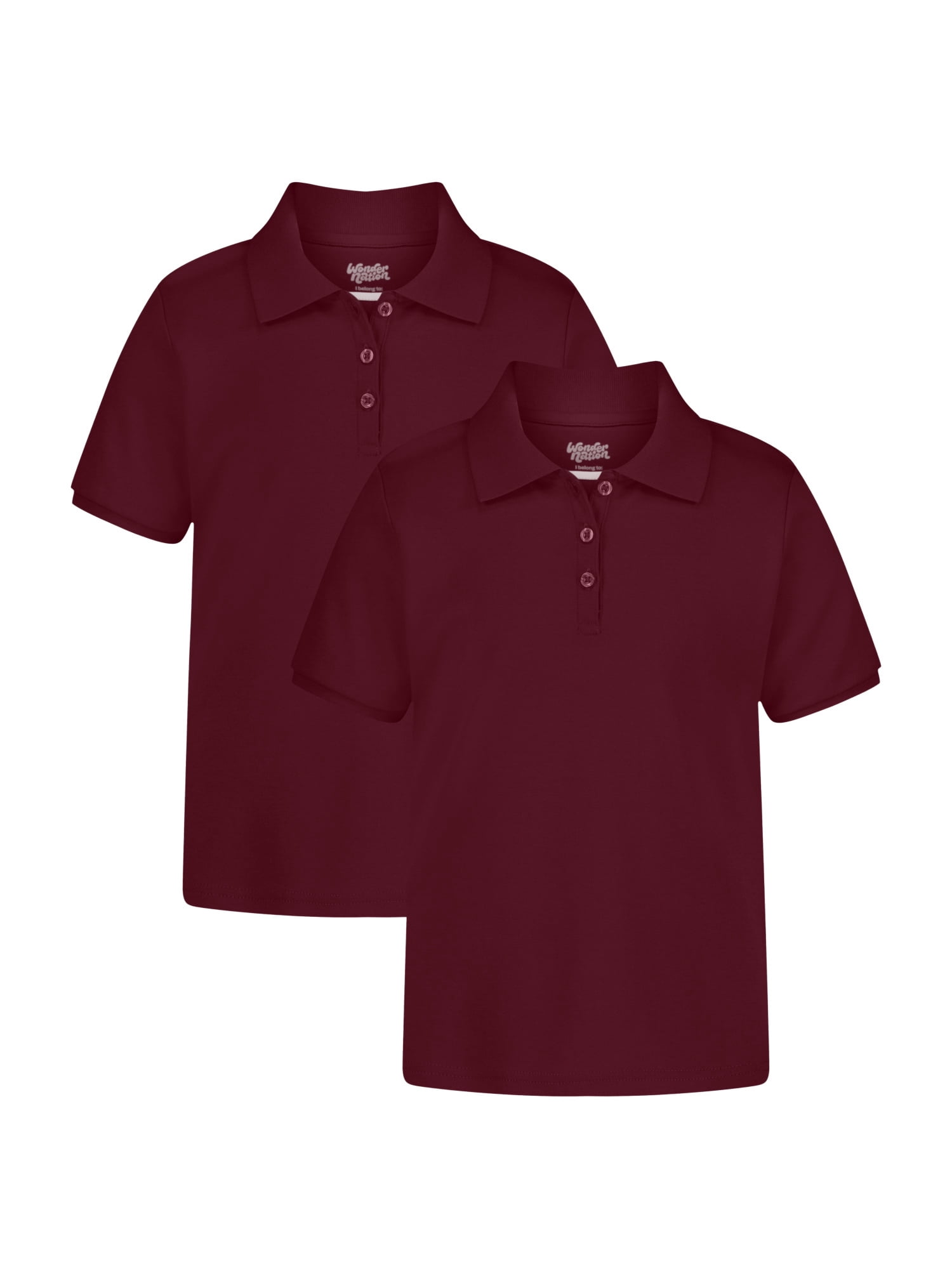 Wonder Nation Girls School Uniform Interlock Short Sleeve Polo Shirt, 2 ...