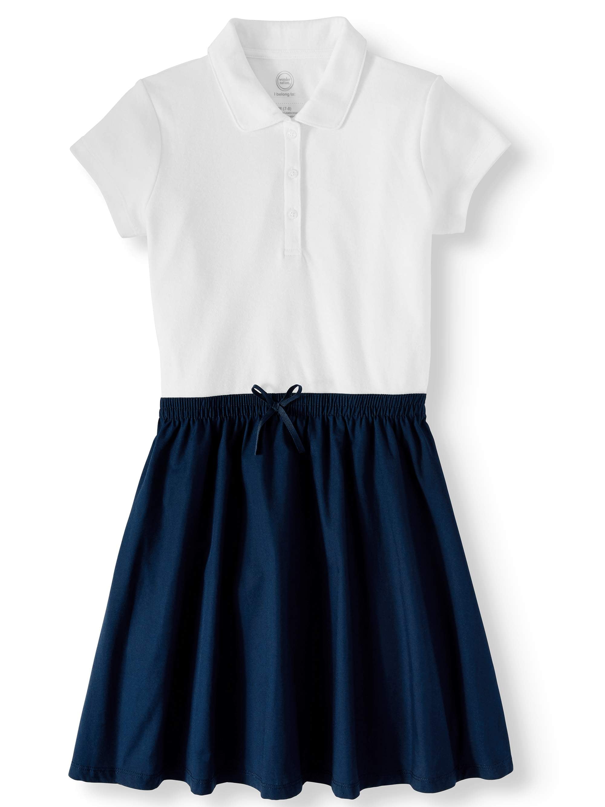 Wonder Nation Girls School Uniform Layered Look Dress, Sizes 4-16 ...