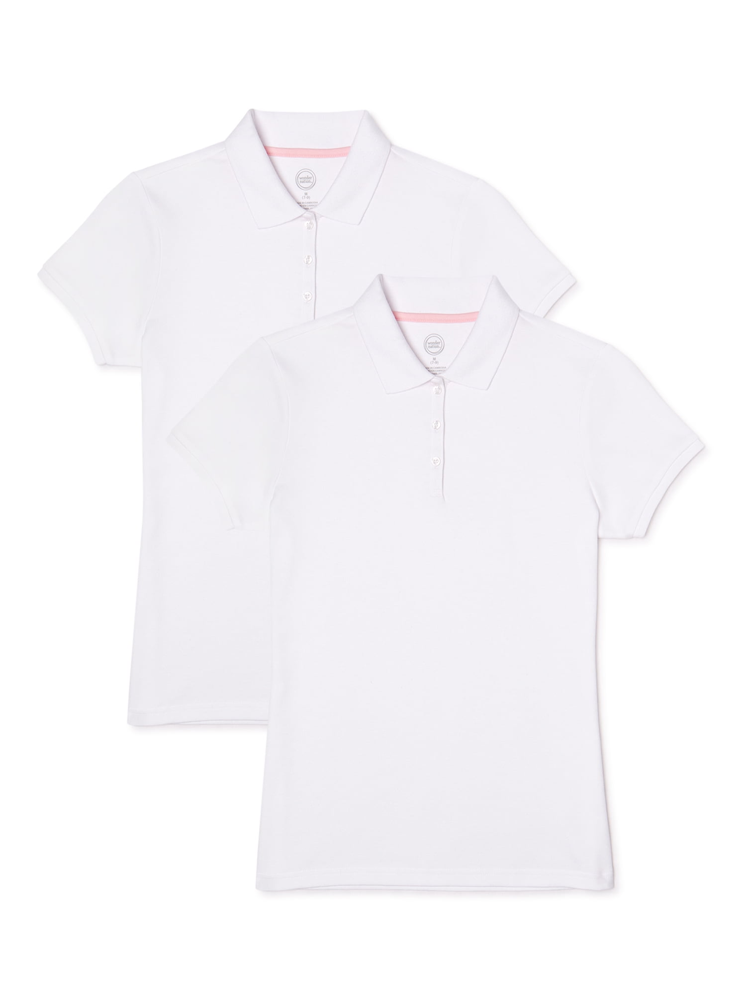 Wonder Nation Girls School Uniform Short Sleeve Interlock Polo Shirt, 2 ...