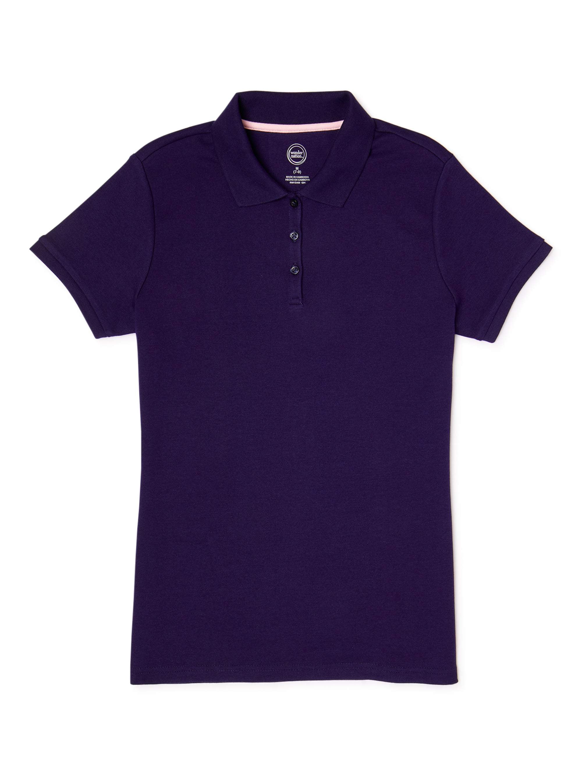 Wonder Nation Girls School Uniform Short Sleeve Interlock Polo, Sizes 4 ...