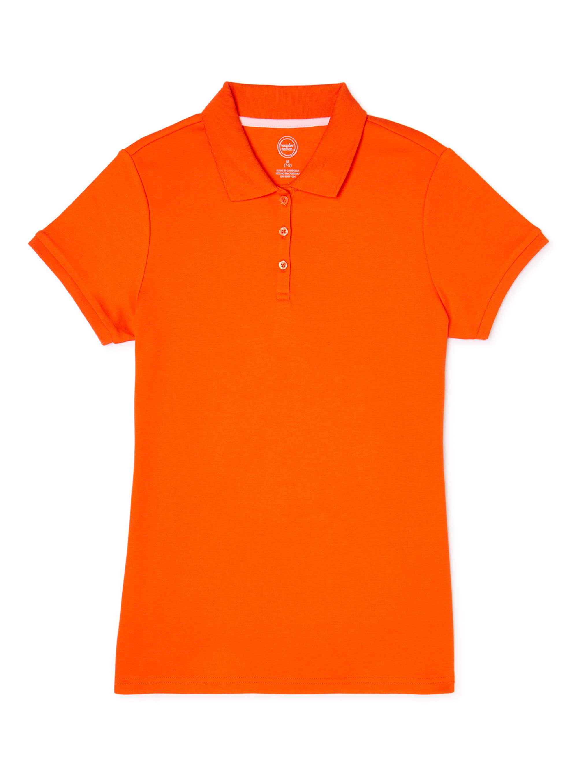 Wonder Nation Girls School Uniform Short Sleeve Interlock Polo, Sizes 4 ...