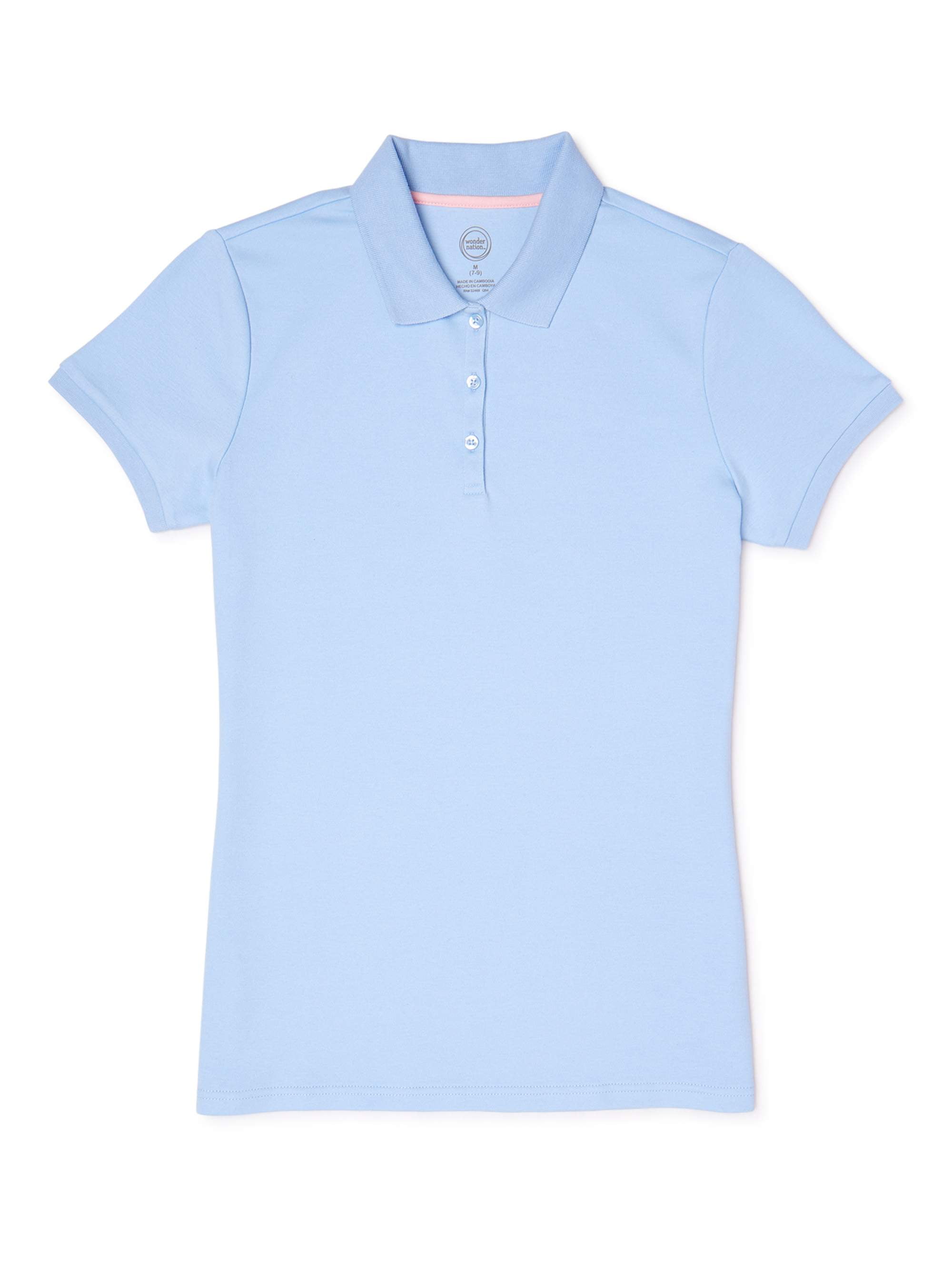 Wonder Nation Girls School Uniform Short Sleeve Interlock Polo, Sizes 4 ...