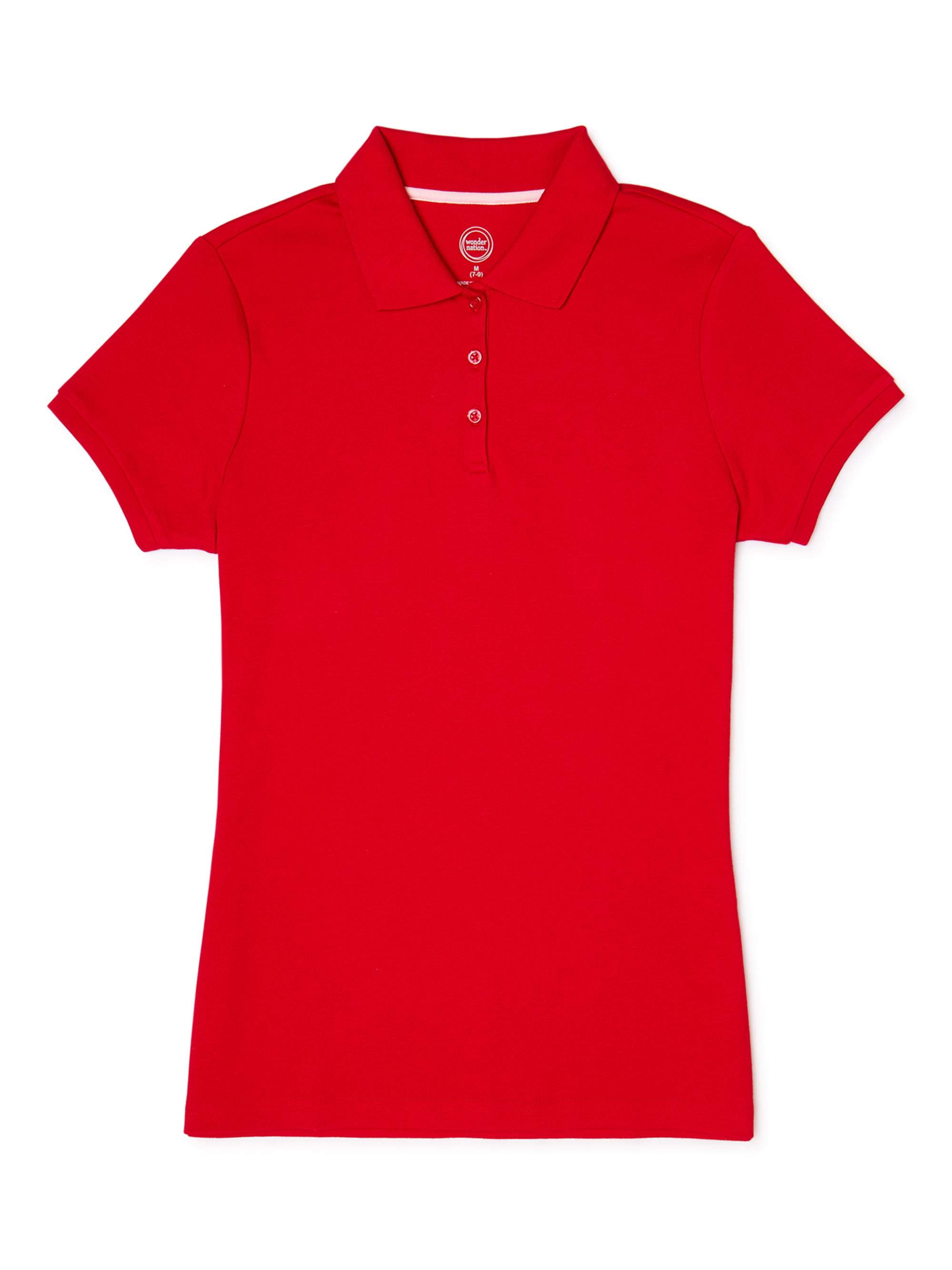 Wonder Nation Girls School Uniform Short Sleeve Interlock Polo, Sizes 4 ...