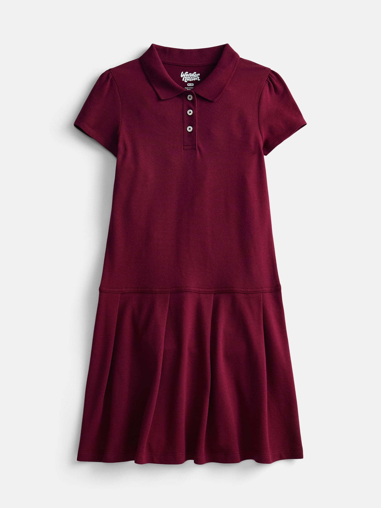Wonder Nation Girls School Uniform Pique Polo Dress with Short Sleeves ...