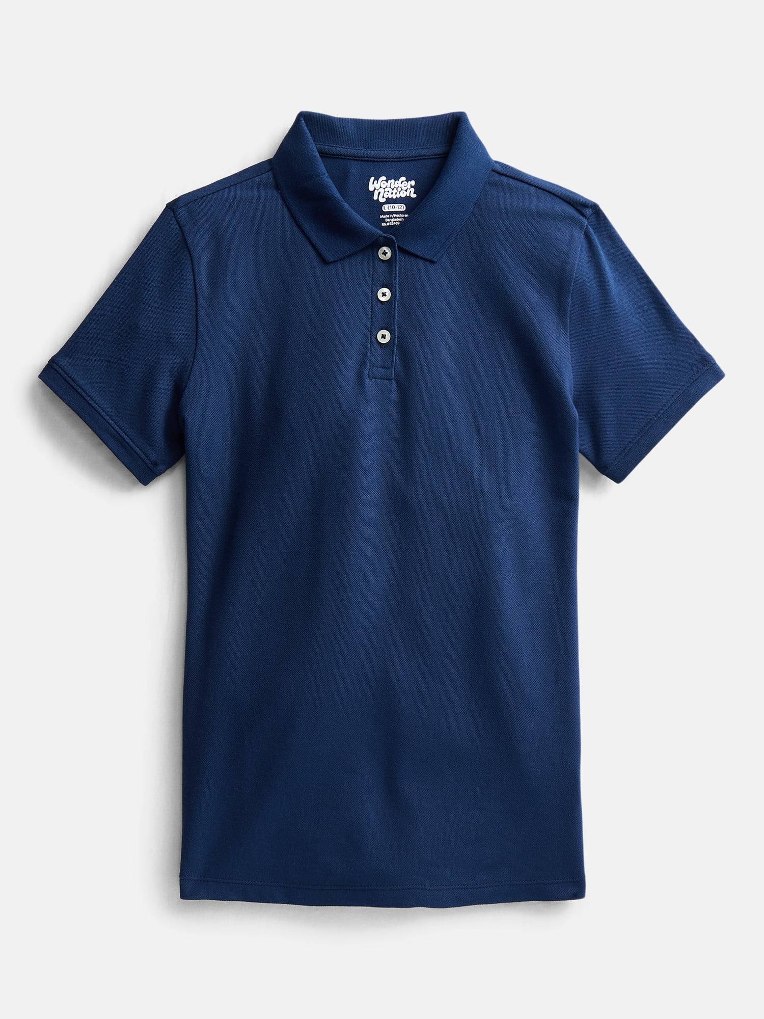 Wonder Nation Girls School Uniform Pique Polo Shirt with Short Sleeves ...