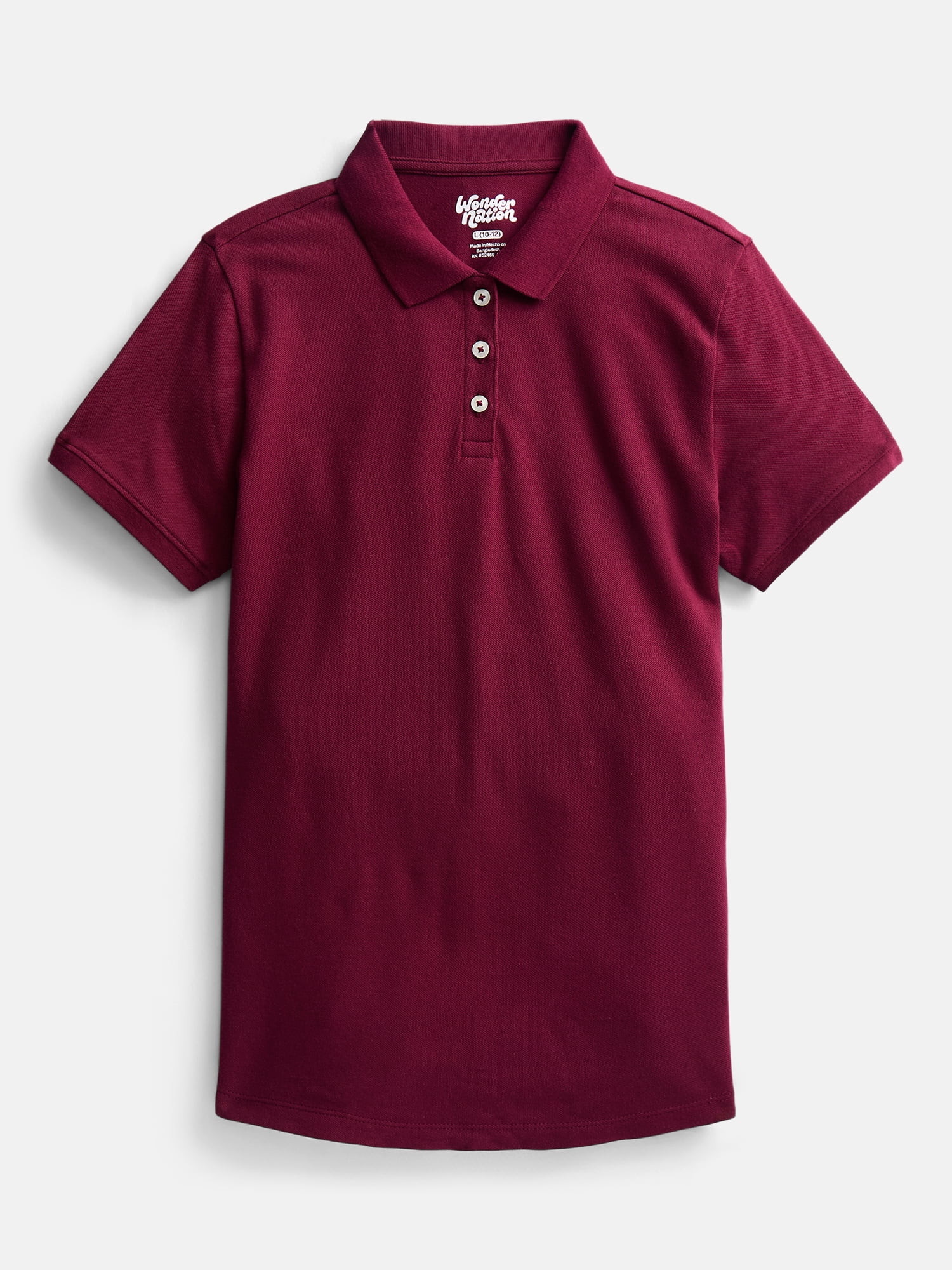 Wonder Nation Girls School Uniform Pique Polo Shirt with Short Sleeves ...