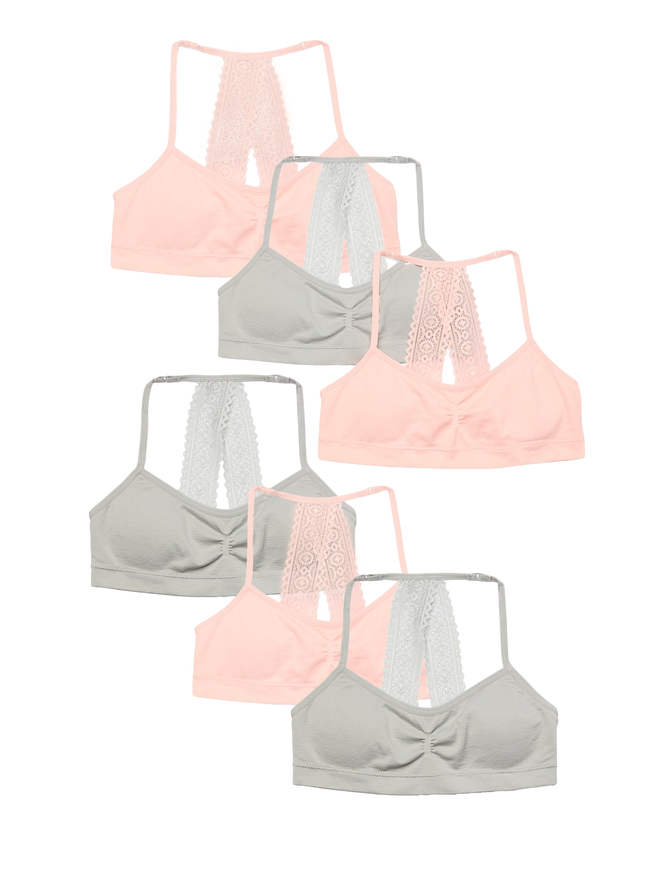Wonder Nation Girls Seamless Lace Bralette Bra, 6-Pack, Sizes S-XXL ...