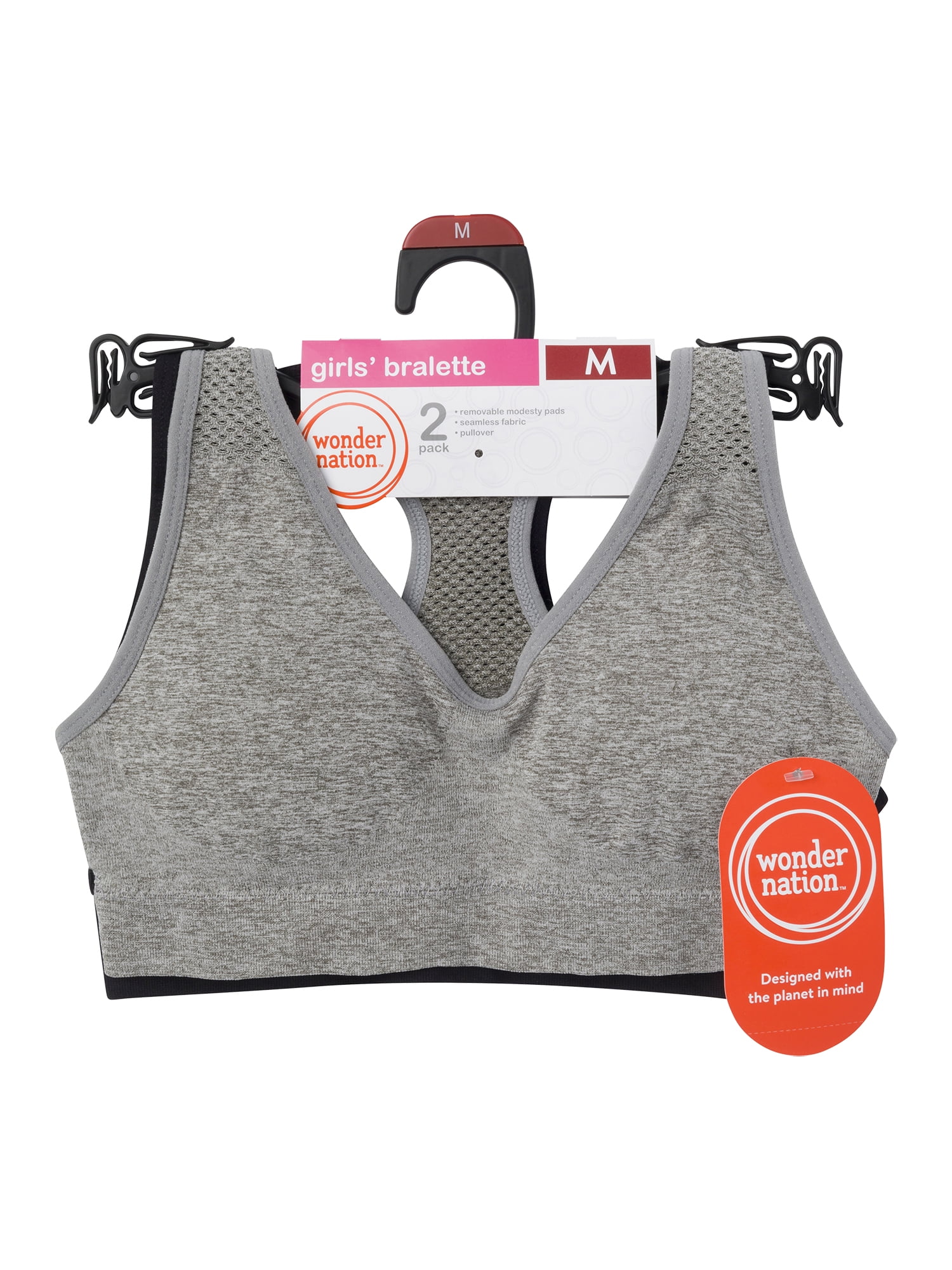 Wonder Nation Girls Seamless Racerback Recycled Sports Bra 2-Pack Sizes ...