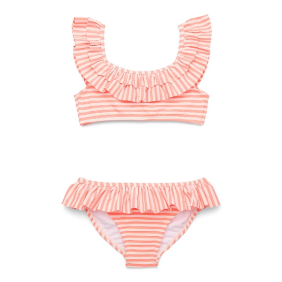 Wonder Nation Girls Seersucker Ruffle Bikini Swimsuit with UPF 50 Two ...