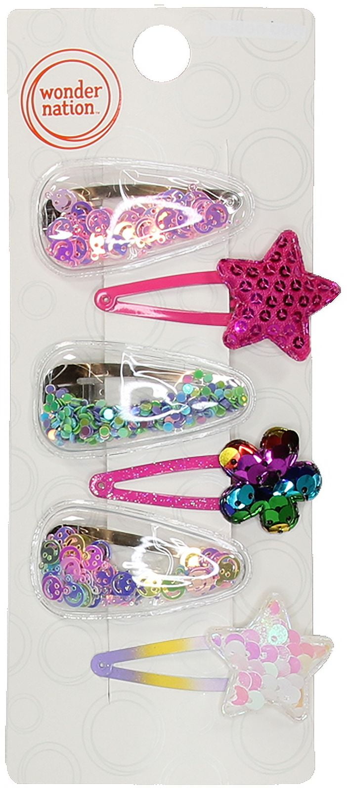 Wonder Nation Girls Sequin and Confetti Shaker Snap Clips, 6-Piece ...