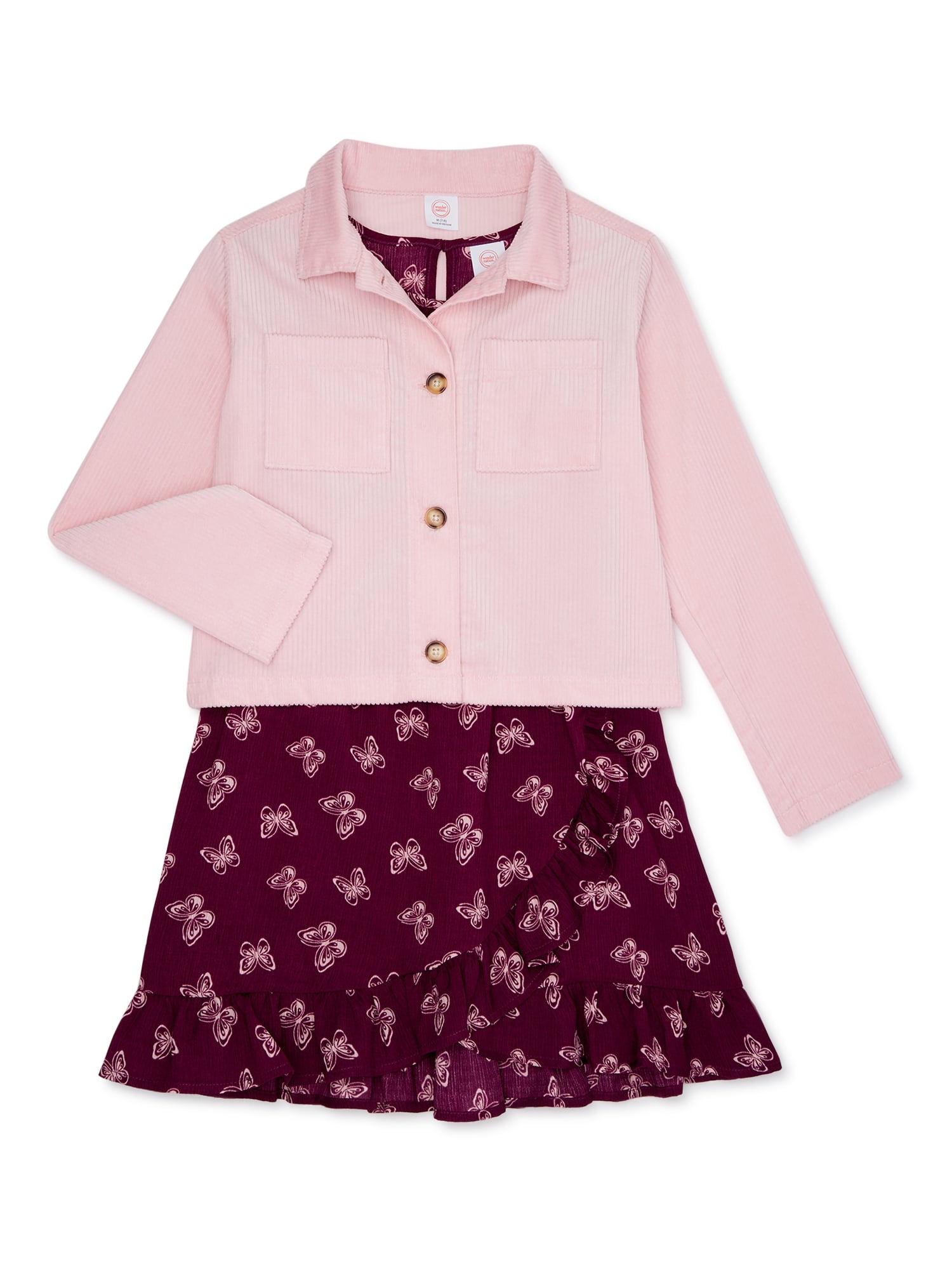 Wonder Nation Girls Shacket and Dress, 2-Piece Outfit Set, Sizes 4-18 ...