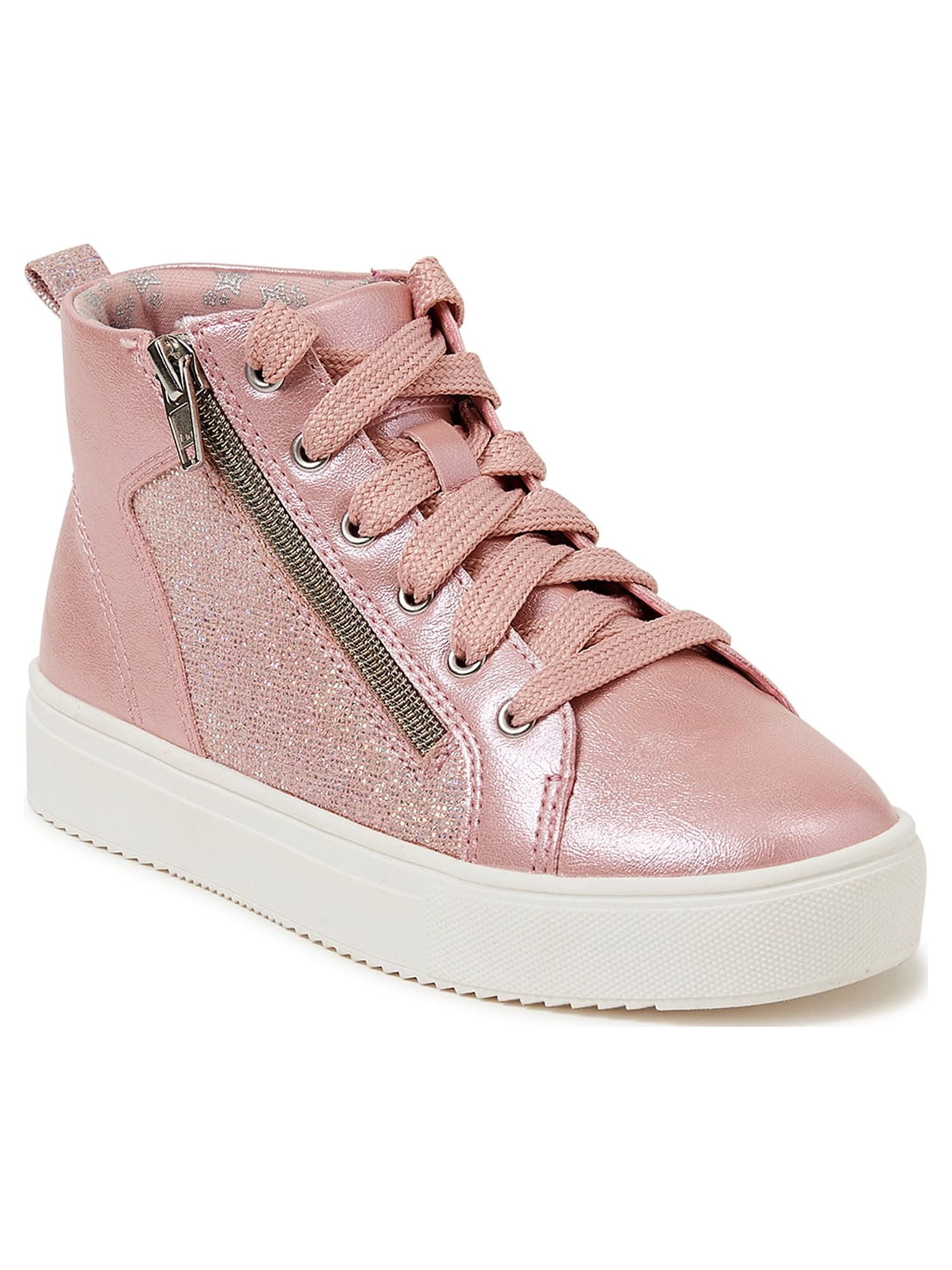 Wonder Nation Girls' High-Top Sneakers Pink Glitter Iridescent Laces ...