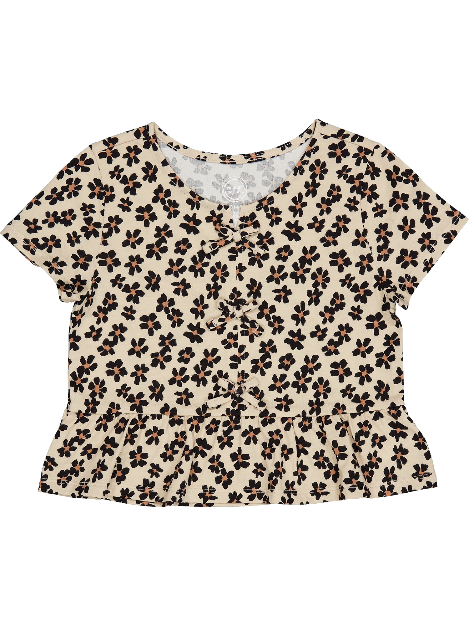 Wonder Nation Girls Short Sleeve Bow Front Top, Sizes 4-18 & Plus ...