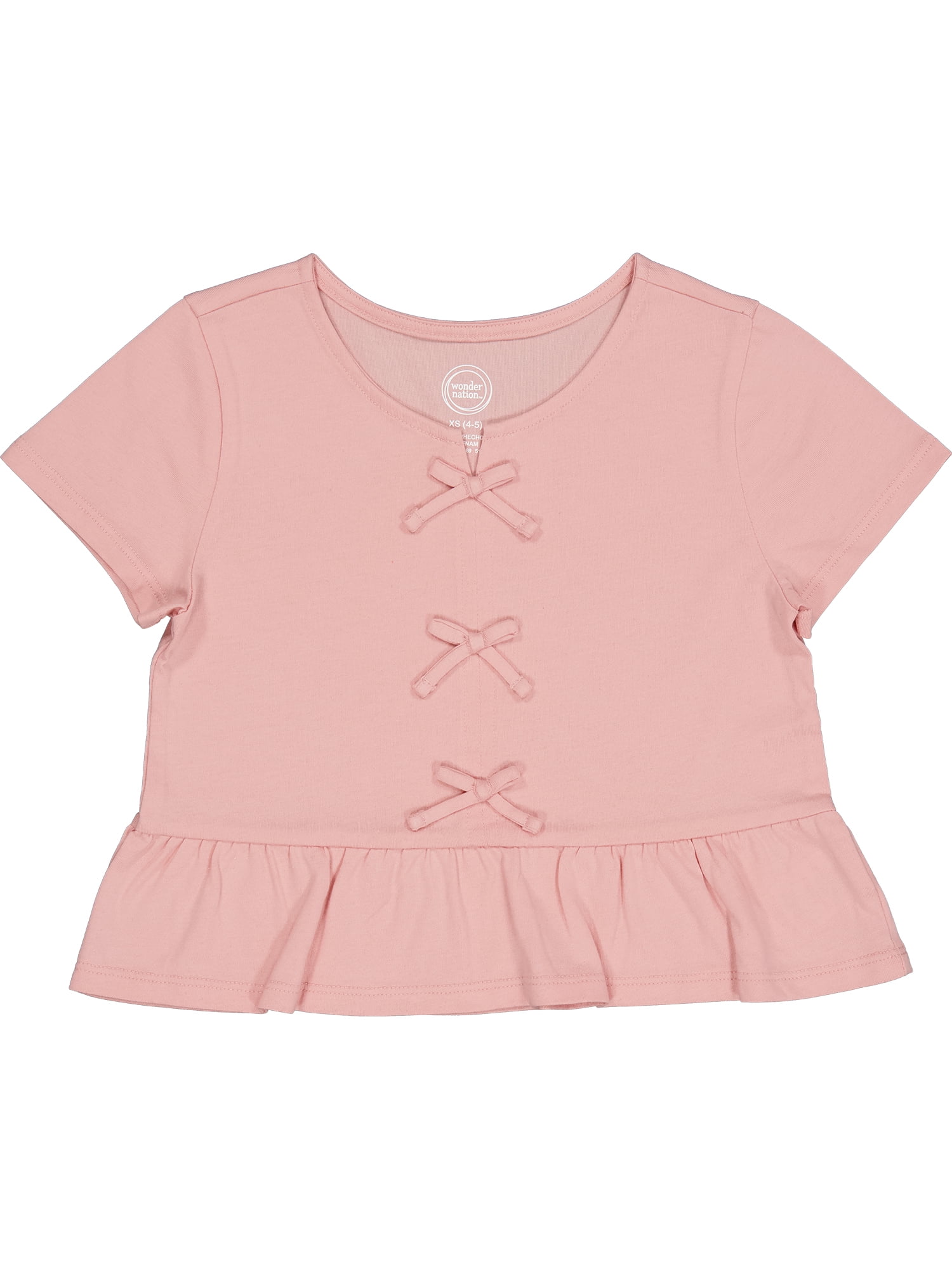 Wonder Nation Girls Short Sleeve Bow Front Top, Sizes 4-18 Plus ...