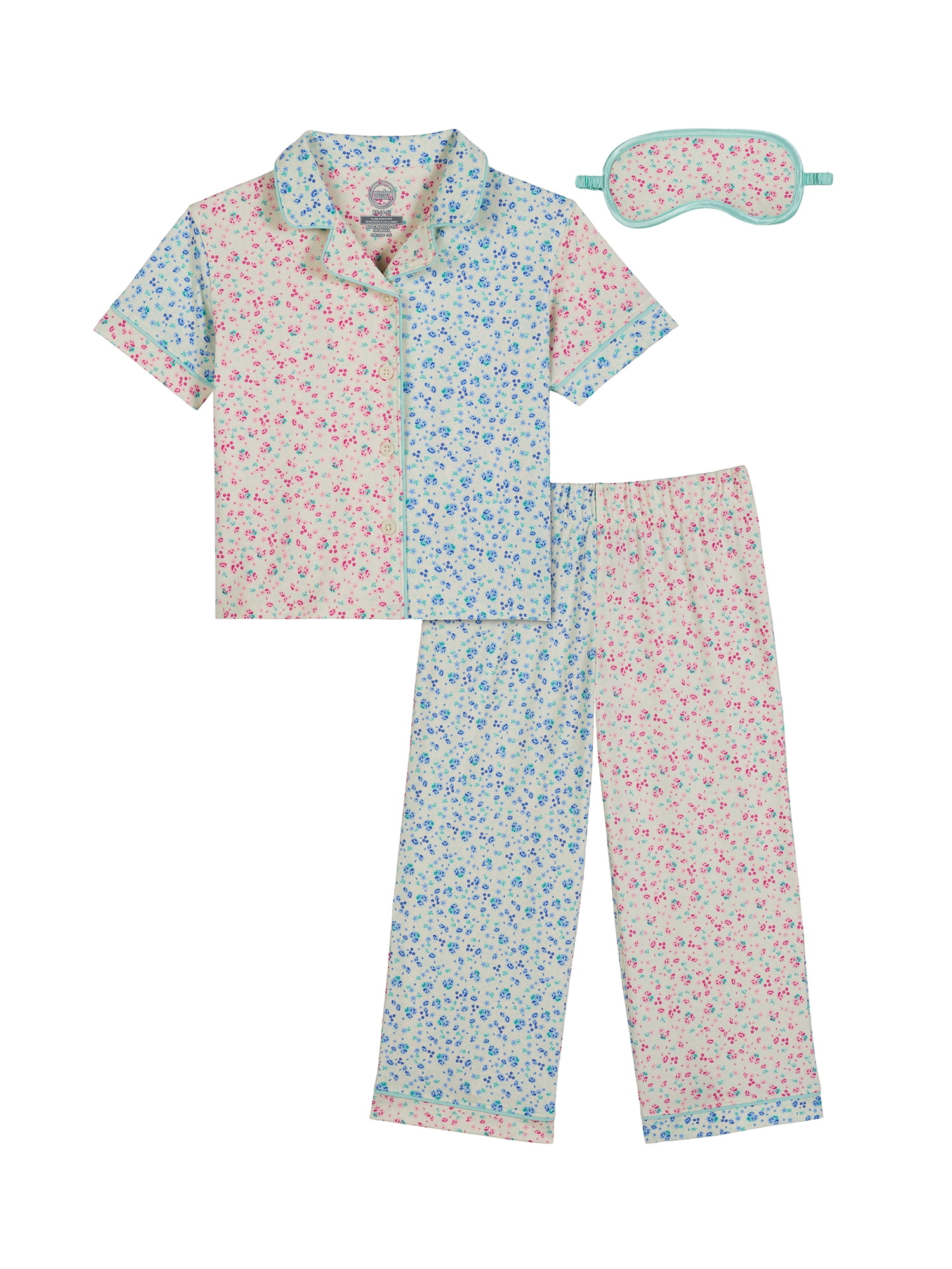 Wonder Nation Girls Short Sleeve Button Front Pajama Top and Pants Set ...