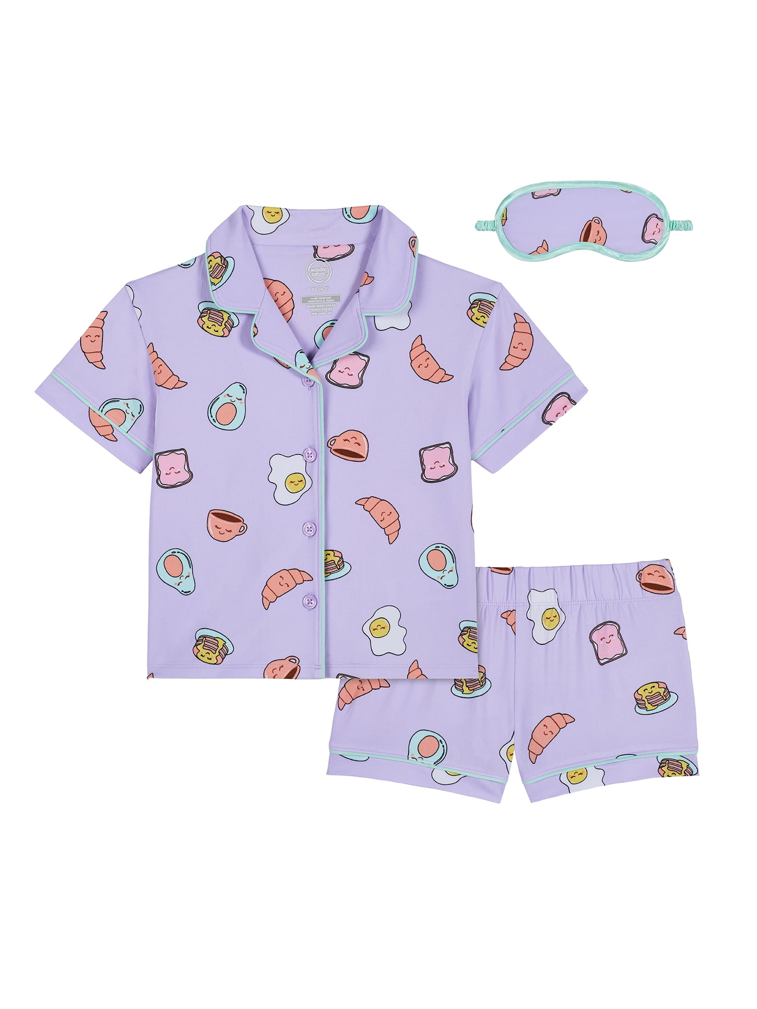 Wonder Nation Girls Short Sleeve Button Front Pajama Top and Shorts Set ...