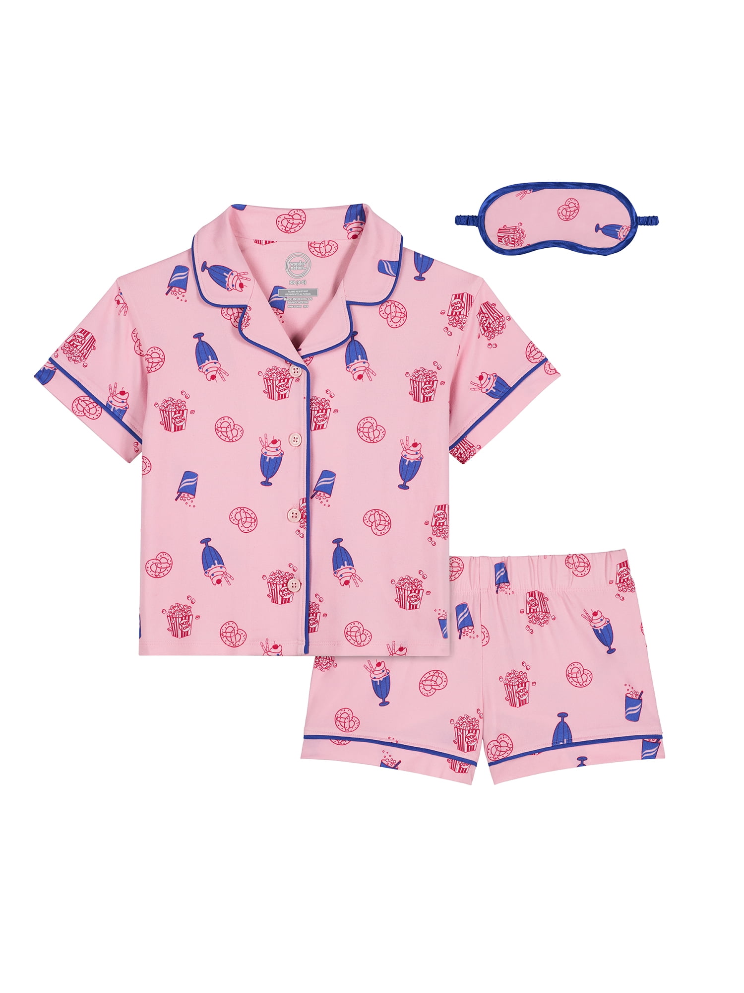 Wonder Nation Girls Short Sleeve Button Front Pajama Top and Shorts Set ...