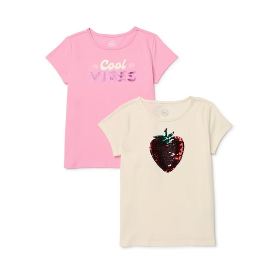 Wonder Nation Girls Short Sleeve Embellished T-Shirts, 2-Pack, Sizes 4 ...