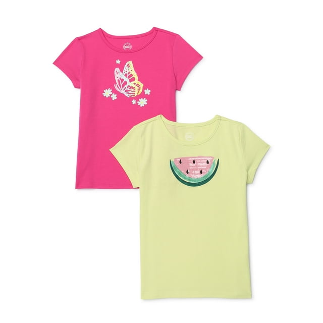 Wonder Nation Girls Short Sleeve Embellished T-Shirts, 2-Pack, Sizes 4 ...