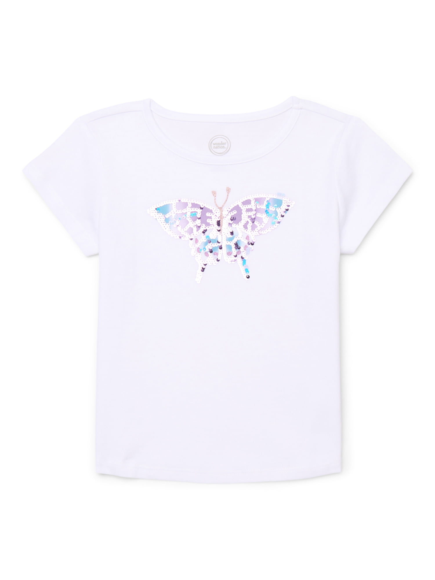 Wonder Nation Girls Embellished Graphic Tee with Short Sleeves, Sizes 4 ...