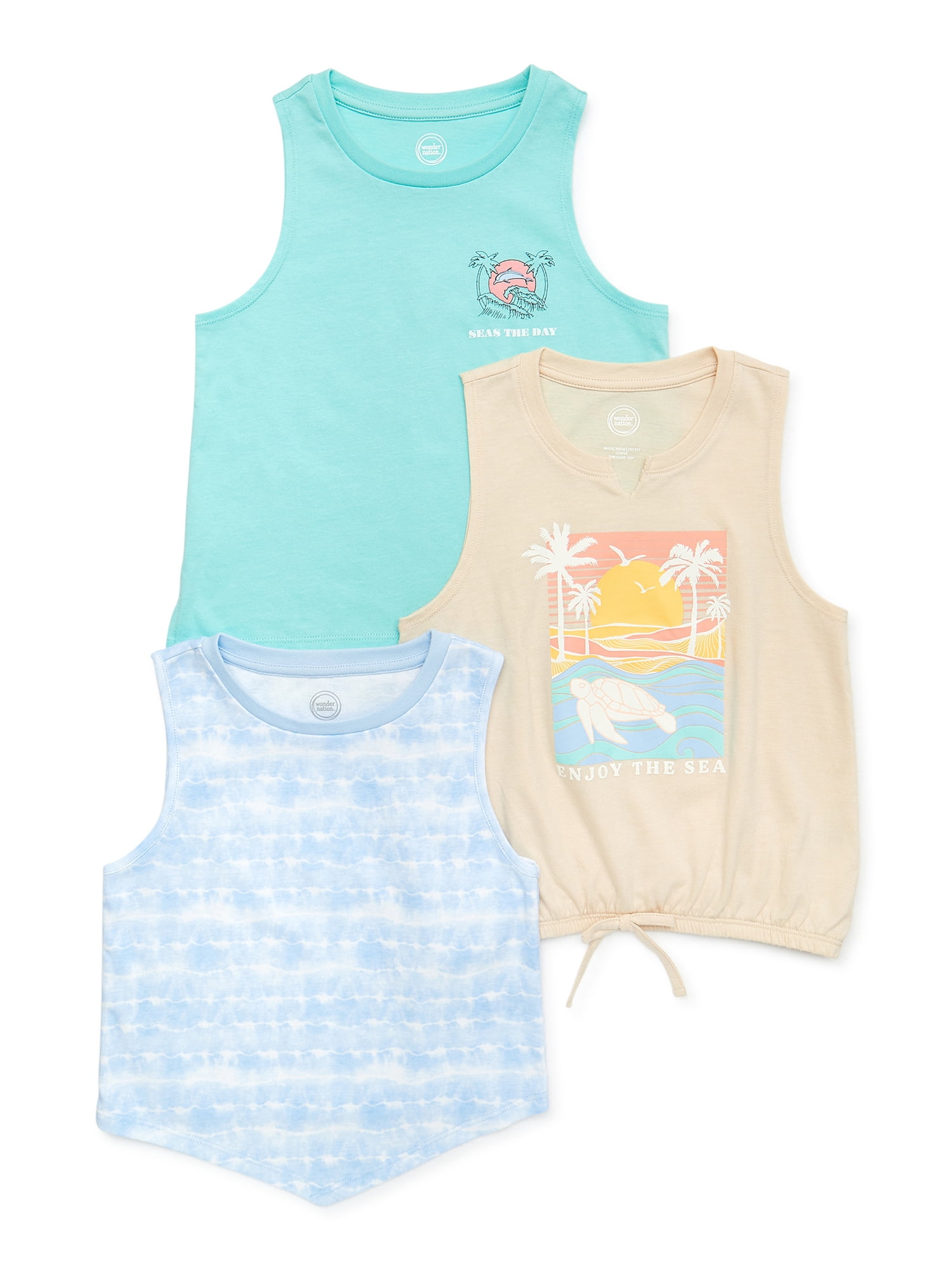 Wonder Nation Girls Short Sleeve Fashion Tank Tops, 3-Pack, Sizes 4-18 ...