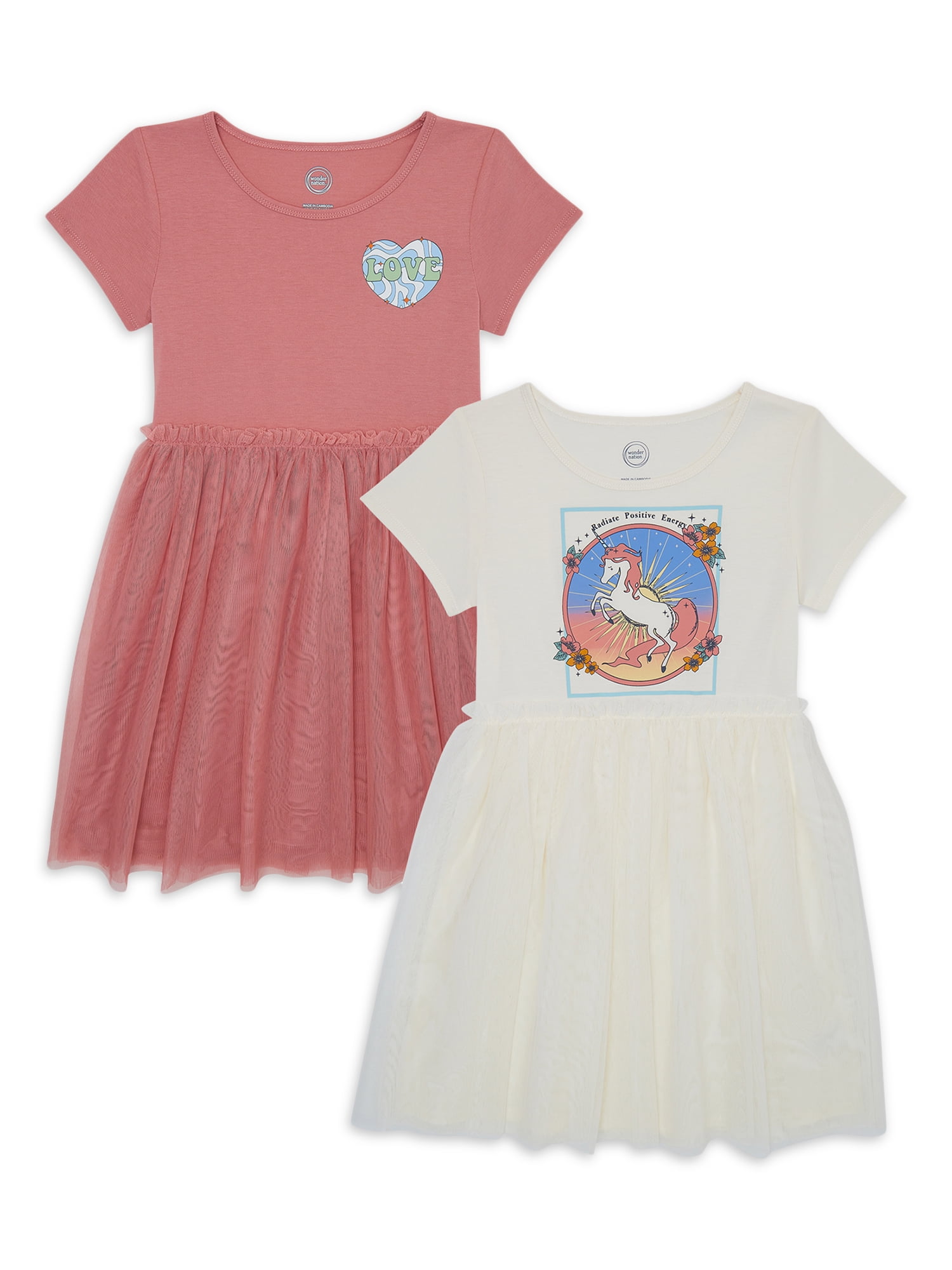Wonder Nation Girls Short Sleeve Graphic Tutu Dress, 2-Pack, Sizes 4-18 ...