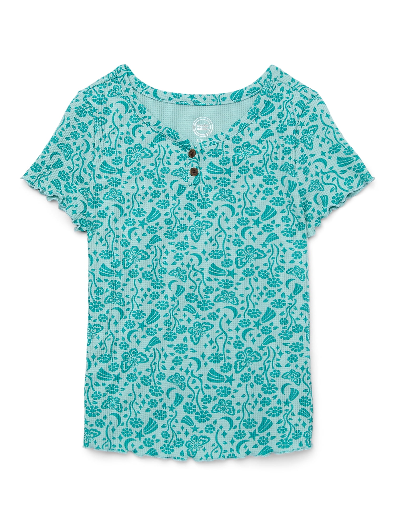 Wonder Nation Short Sleeves Cotton Polyester Spandex Henley Top Women
