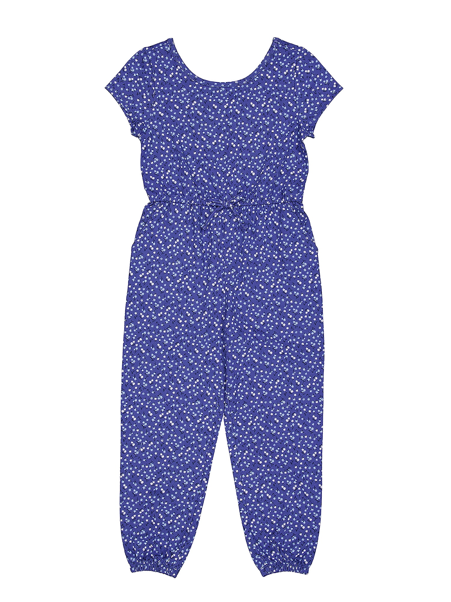 Wonder Nation Girls Knit Cargo Jumpsuit with Short Sleeves, Cotton ...