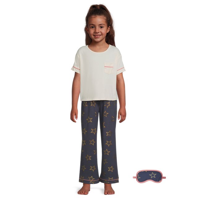Wonder Nation Girls Short Sleeve Long Pant Pajama Sleep Set with ...