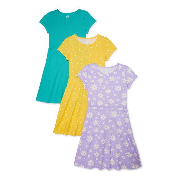 Wonder Nation Girls Short Sleeve Play Dress, 3-Pack, Size 4-18 & Plus ...