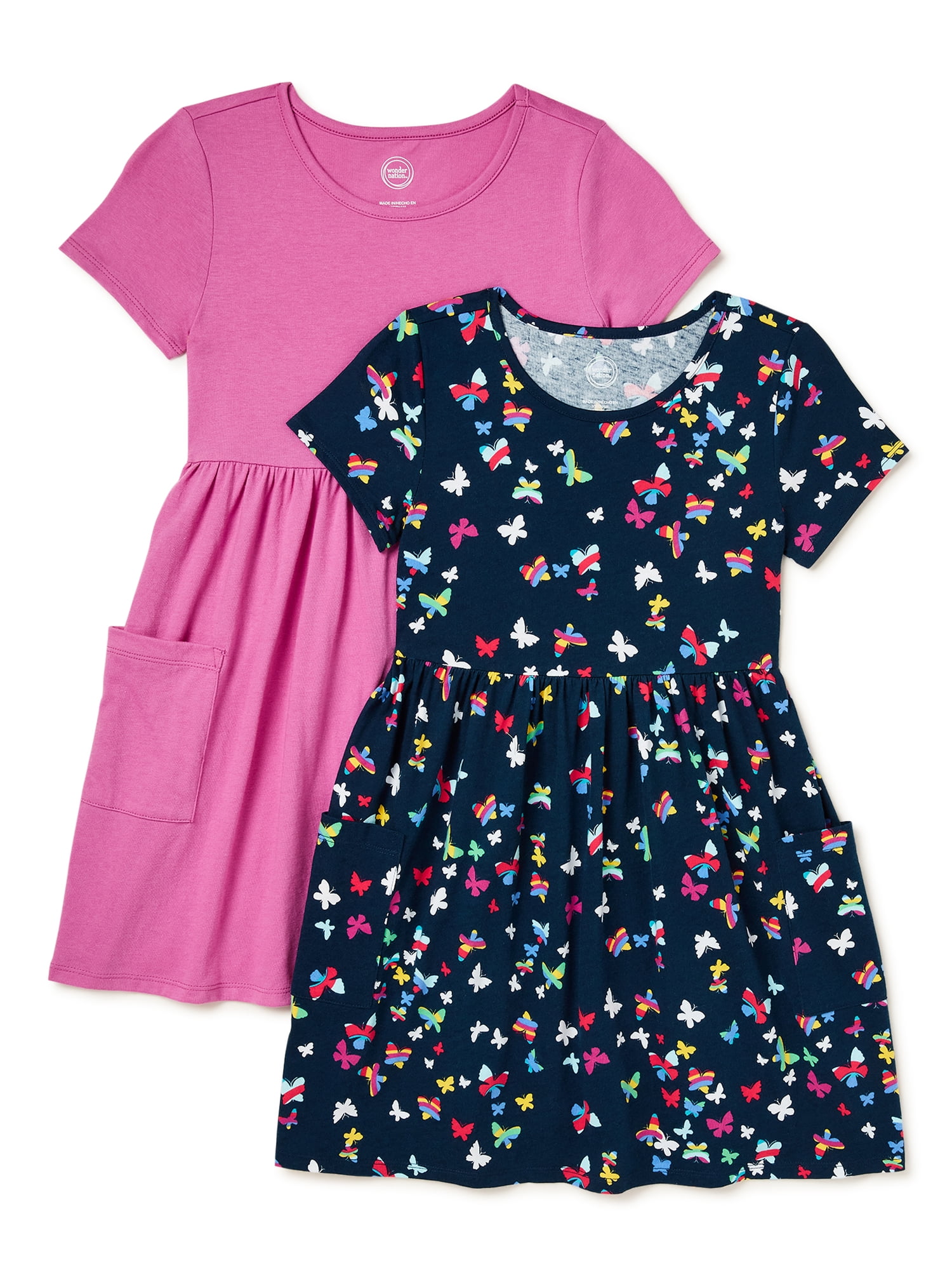 Wonder Nation Girls Short Sleeve Play Dresses, 2-Pack, Sizes 4-18 ...