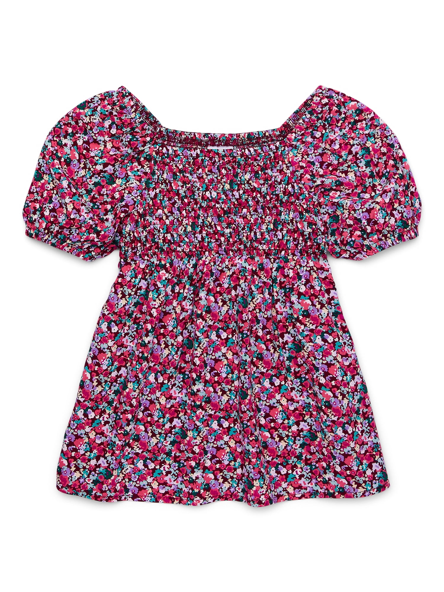 Wonder Nation Girls Short Sleeve Smocked Top, Sizes 4-18 & Plus ...