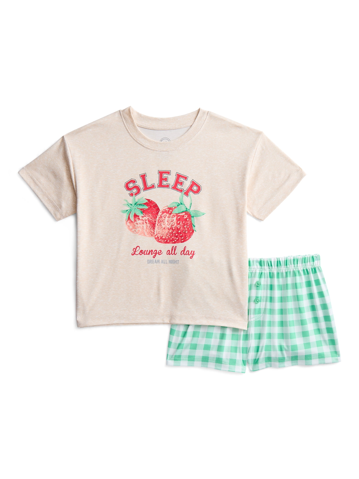 Wonder Nation Girls Short Sleeve Tee and Shorts Pajama Set, 2-Piece ...