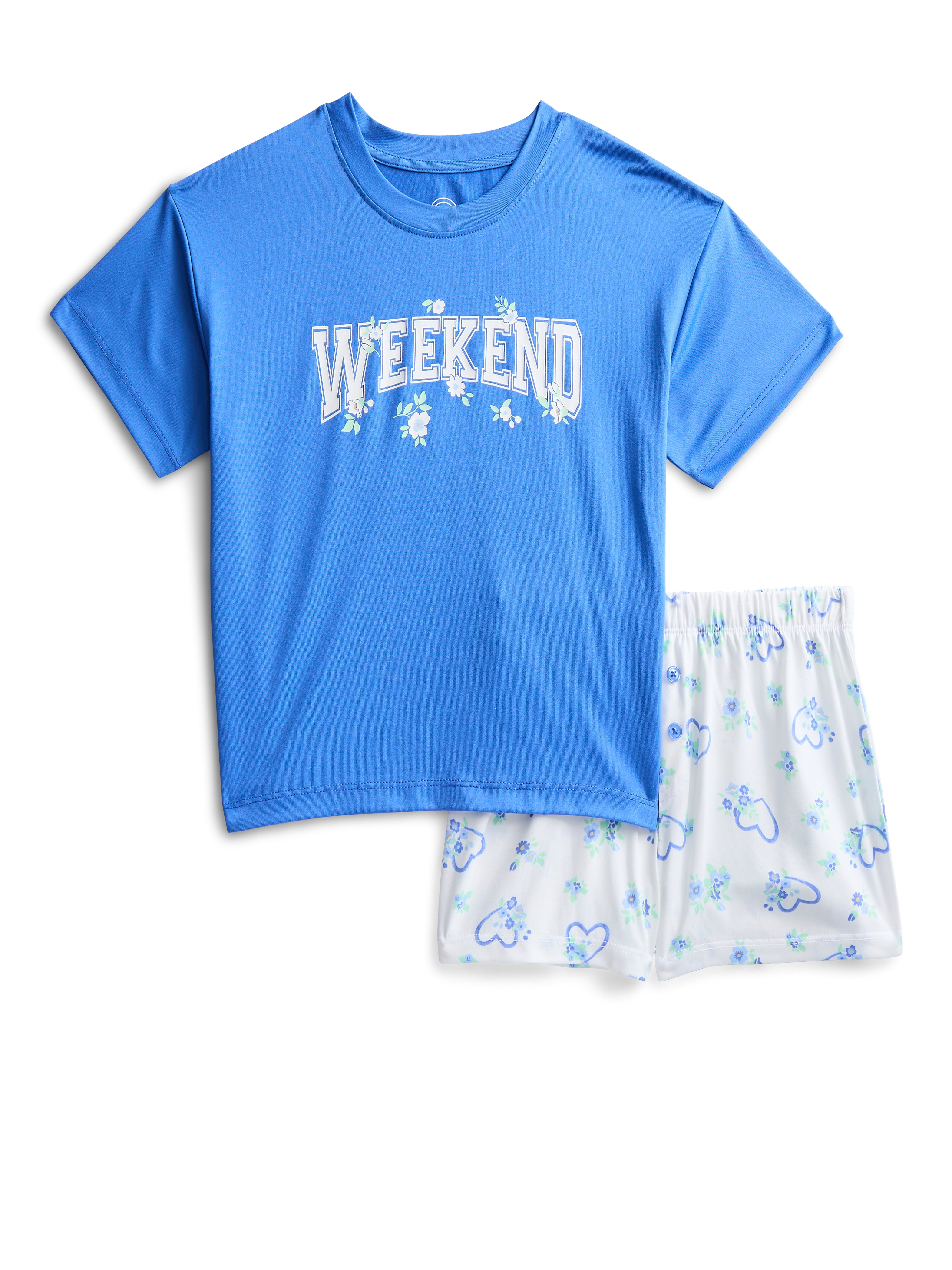 Wonder Nation Girls Short Sleeve Tee and Shorts Pajama Set, 2-Piece ...