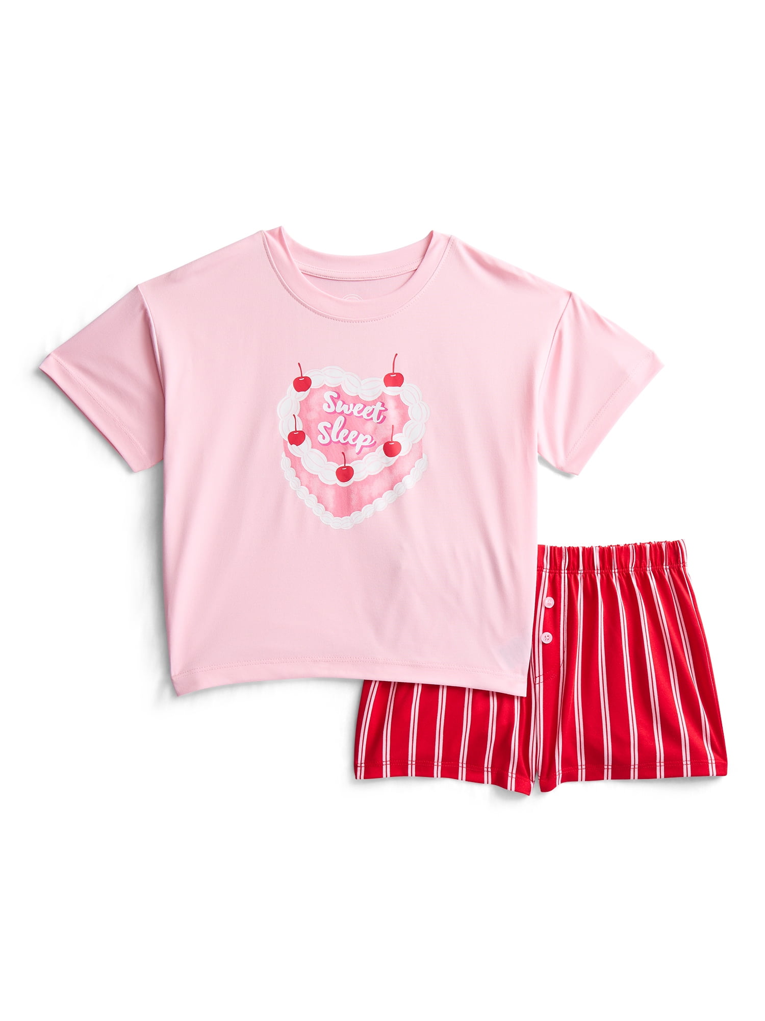 Wonder Nation Girls Short Sleeve Tee and Shorts Pajama Set, 2-Piece ...