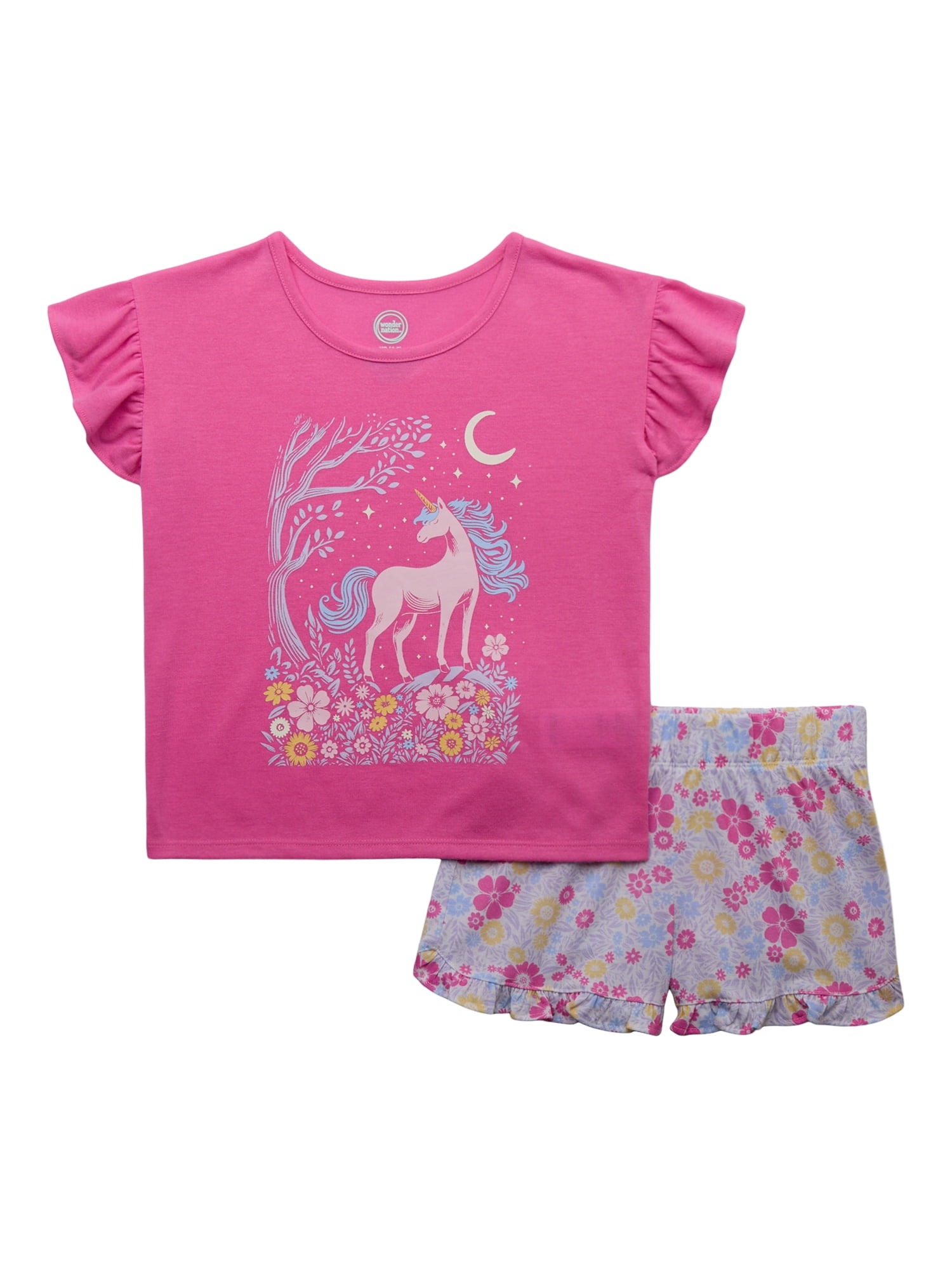 Wonder Nation Girls Short Sleeve Pajama Set Sizes 4-18 Plus 2-Piece ...