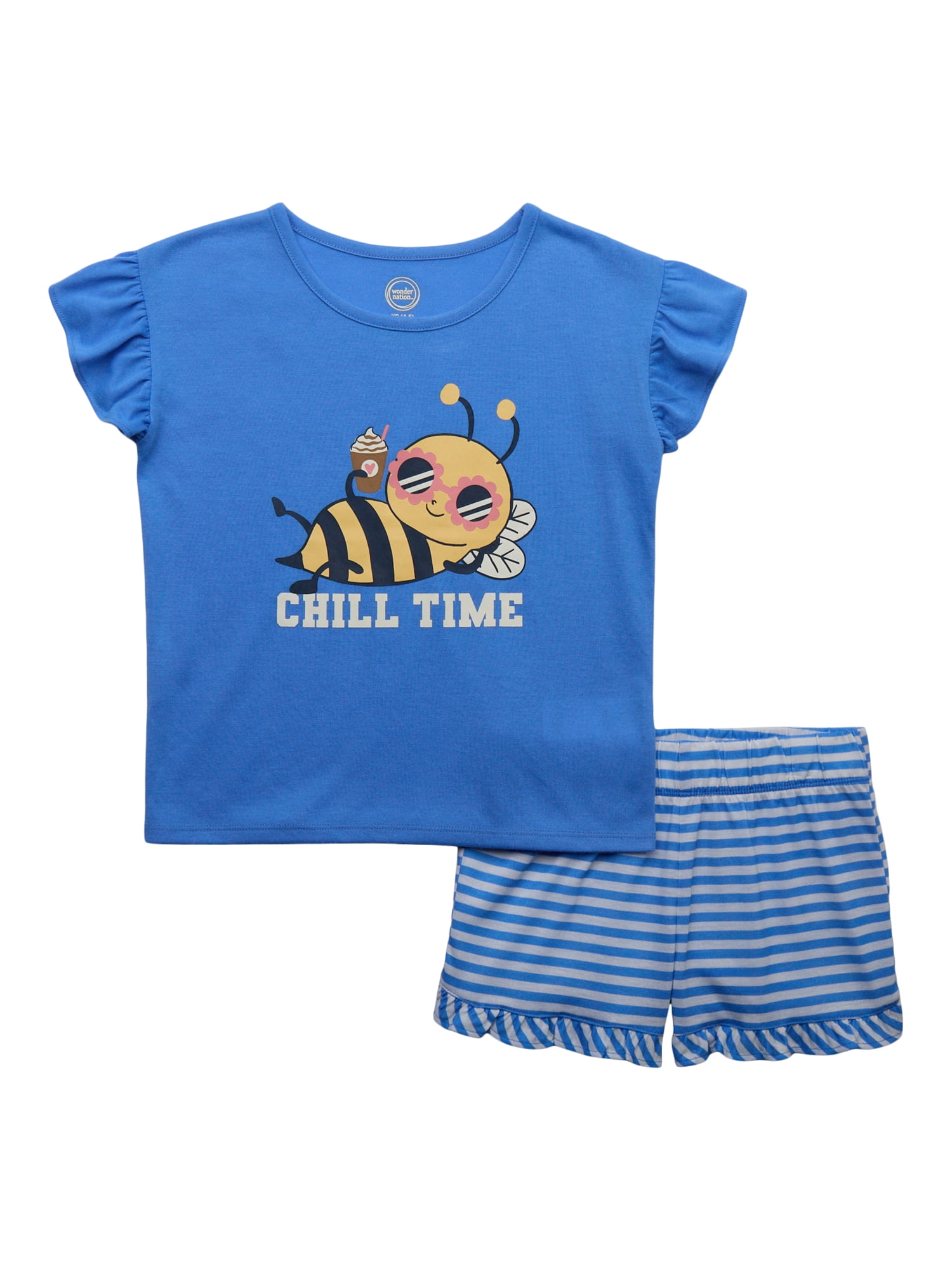 Wonder Nation Girls Short Sleeve Pajama Set with Graphic Top and Sleep ...