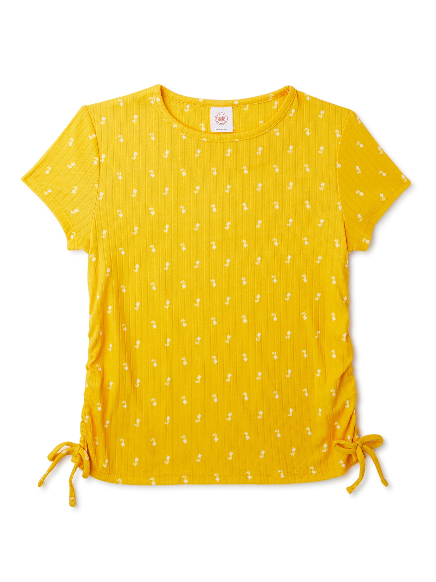 Wonder Nation Girls Side Cinch T-Shirt with Short Sleeves, Sizes 4-18 ...