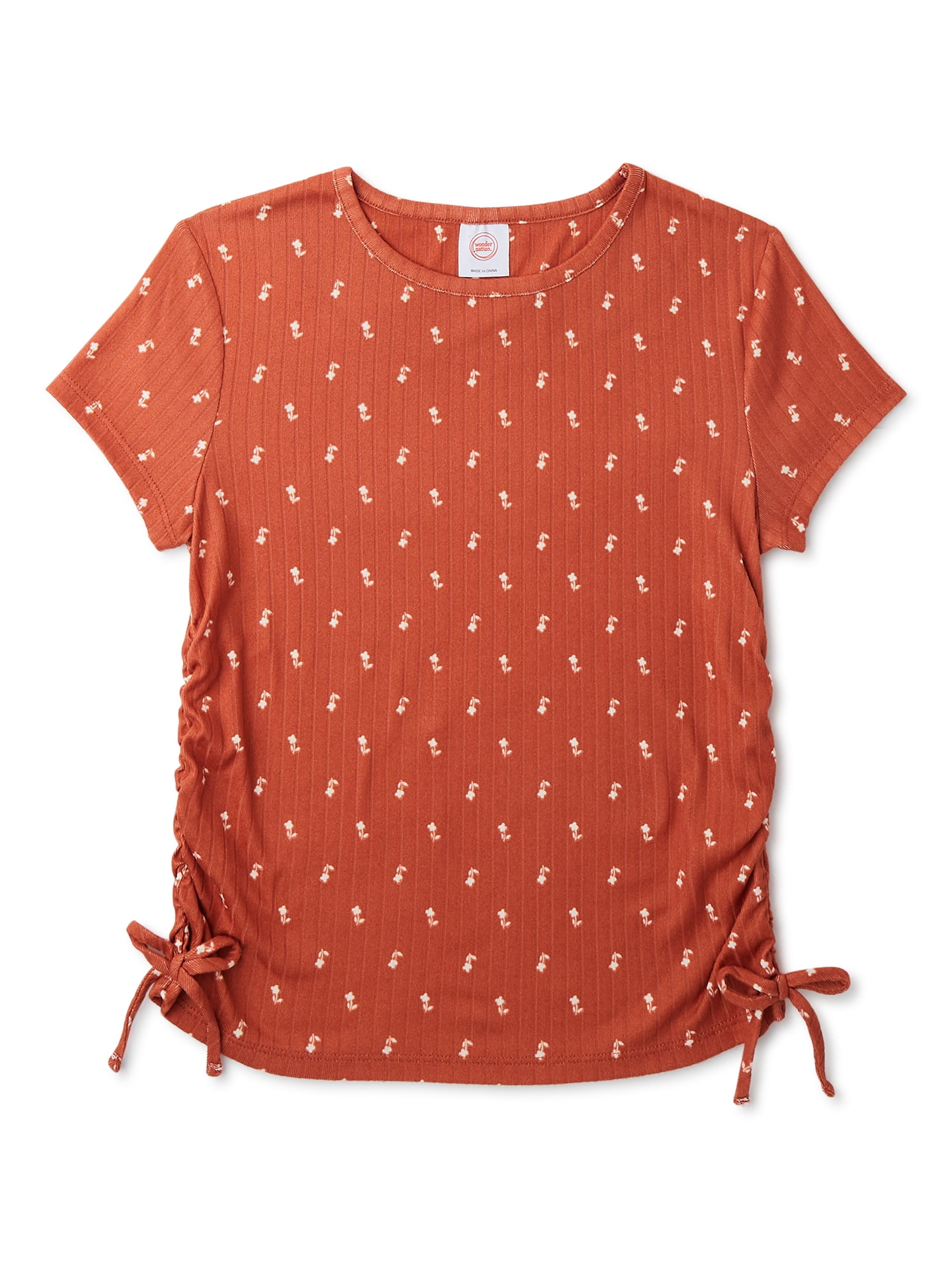Wonder Nation Girls Side Cinch T-Shirt with Short Sleeves, Sizes 4-18 ...