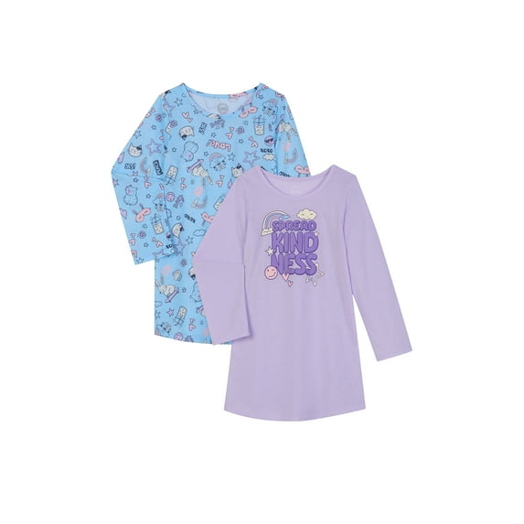 Wonder Nation Girls Sleep Gowns with Long Sleeves, 2 Pack, Sizes 4-18 ...