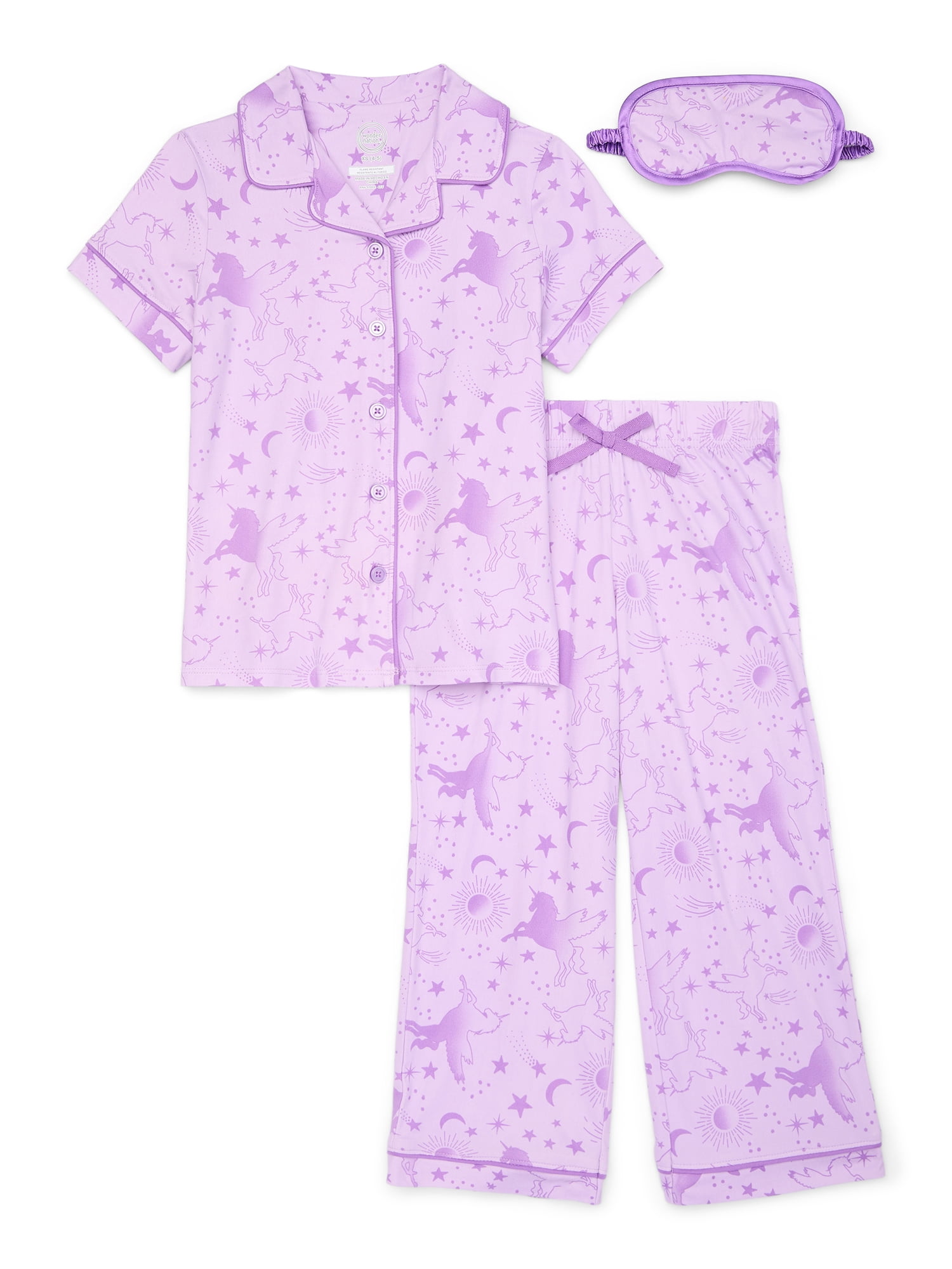 Wonder Nation Girls Sleep Set - 3-Piece Pajama with Eye Mask - Walmart.com