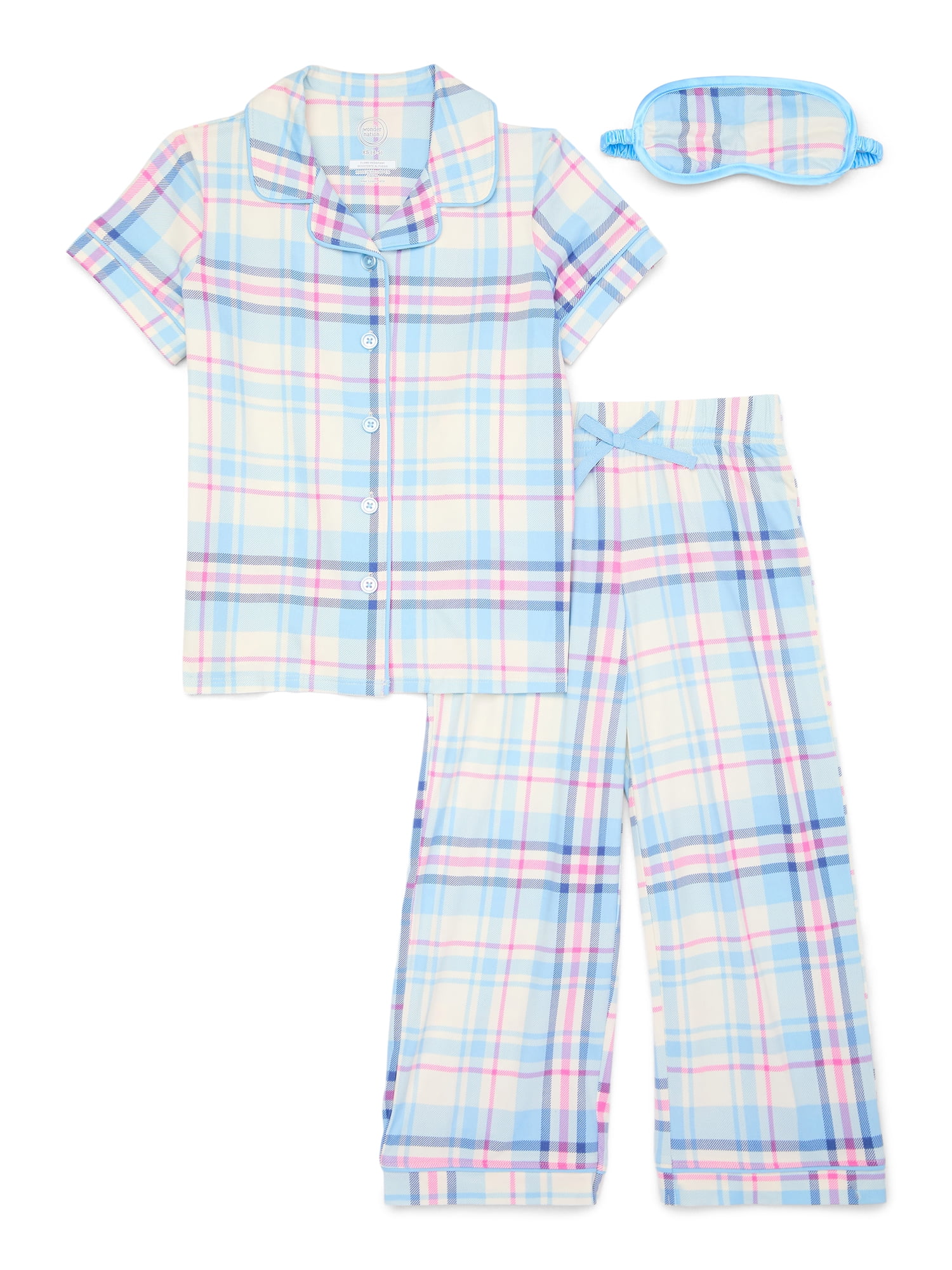 Wonder Nation Girls 3-Piece Sleep Shirt, Pants & Eye Mask Set, Sizes 4 ...