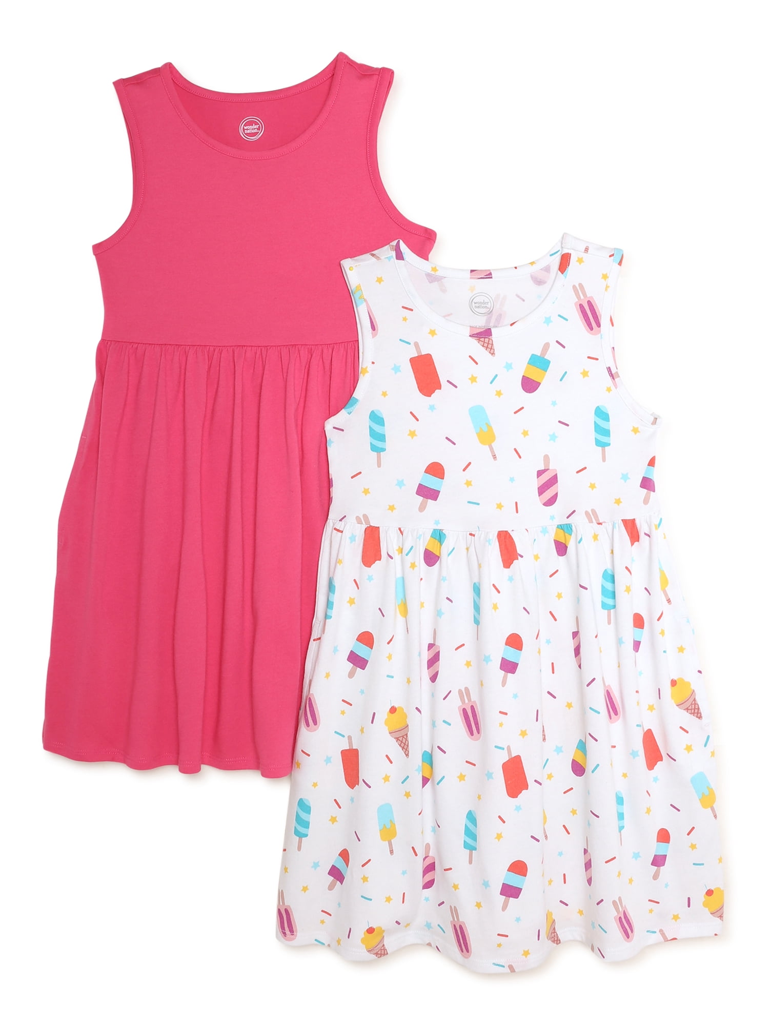 Wonder Nation Girls Sleeveless Play Dress, 2-Pack, Sizes 4-18 & Plus ...