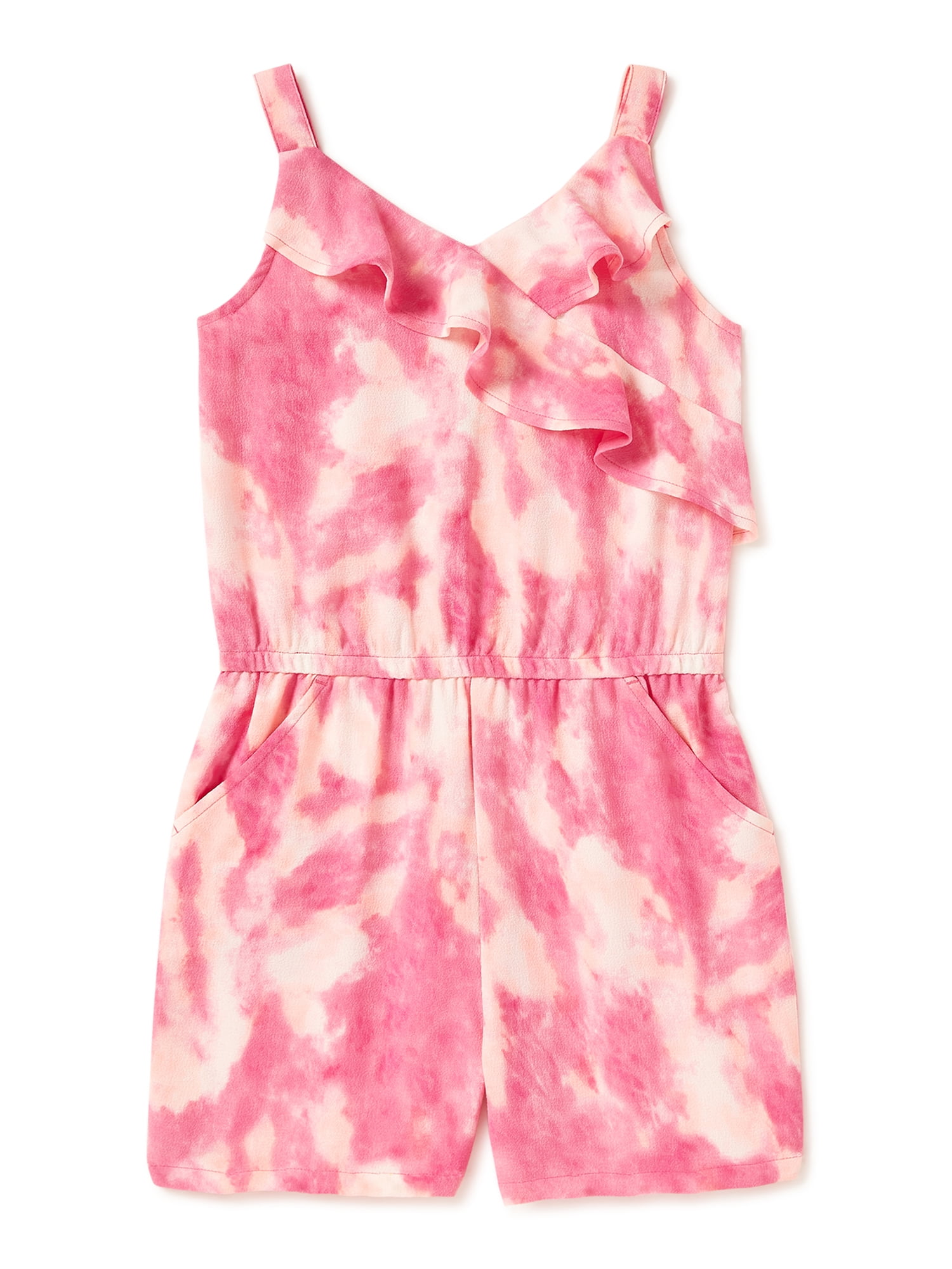 Wonder Nation Girls Sleeveless Printed Ruffle Romper, Sizes 4-18 & Plus ...