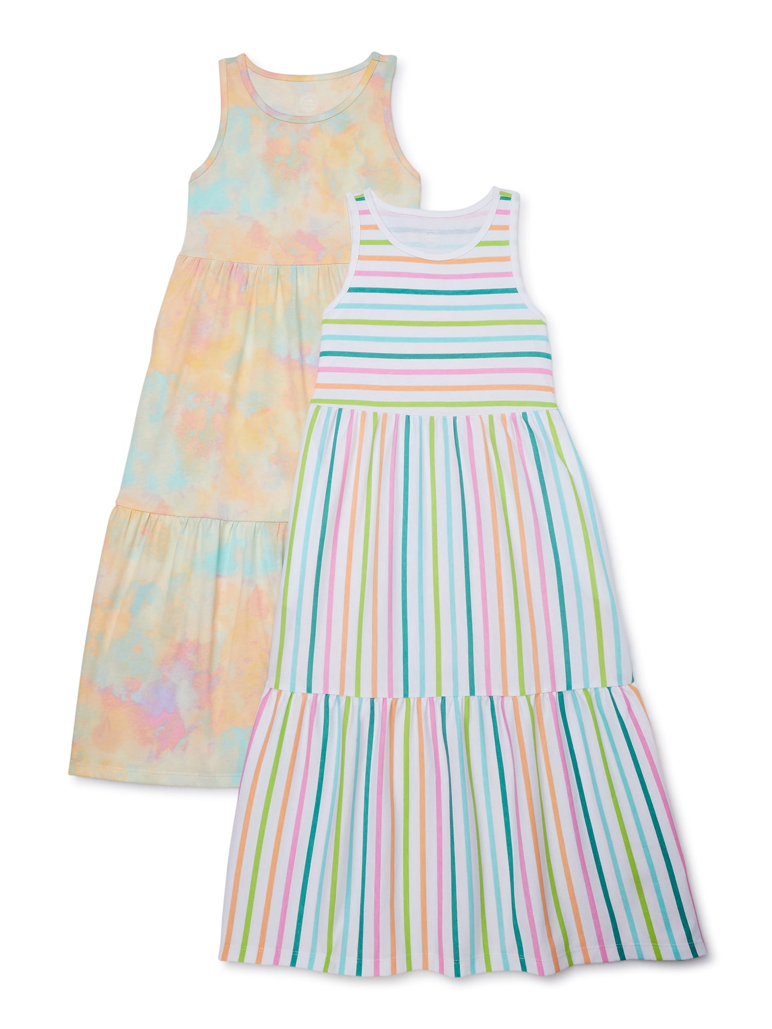 Wonder Nation Girls Sleeveless Tiered 2 Pack Dress, Size 4-18 & Plus ...