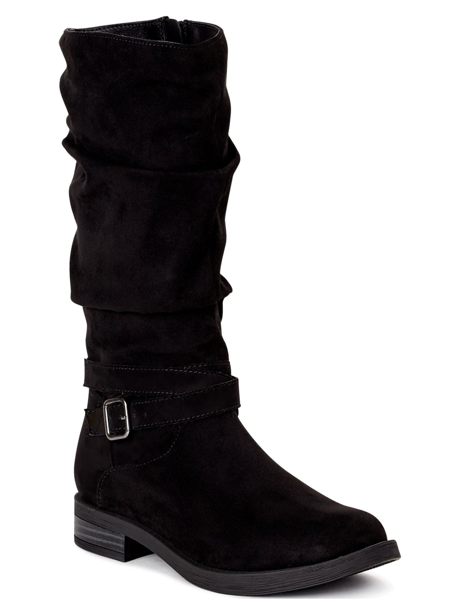 Wonder Nation Girls Slouch Riding Boots with Silver Buckle and Zipper ...