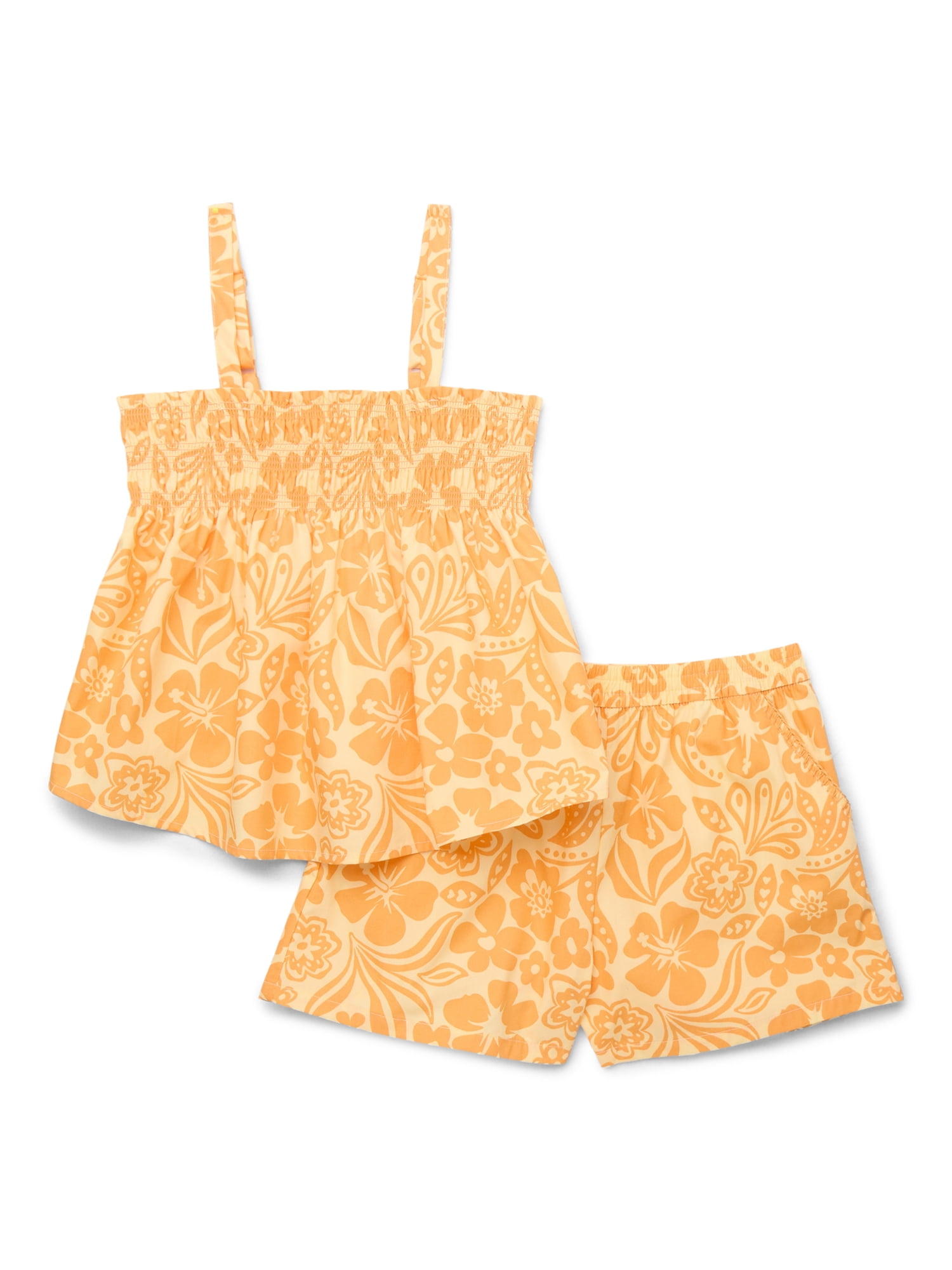 Wonder Nation Girls Smocked Top and Shorts Set, 2-Piece, Sizes 4-18 ...