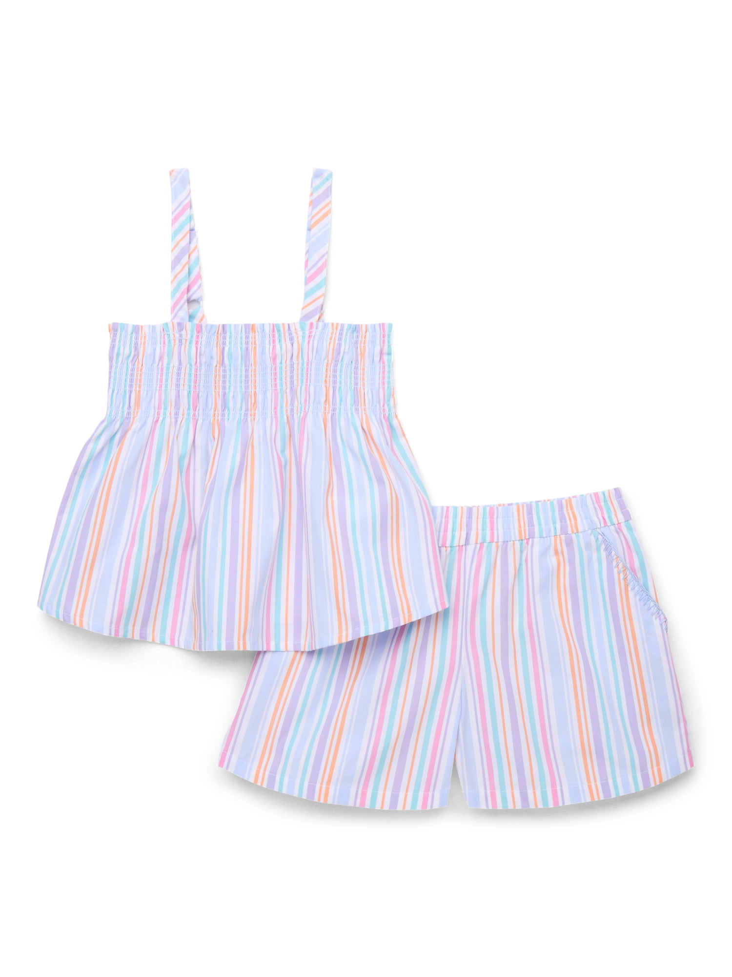 Wonder Nation Girls Smocked Top and Shorts Set, 2-Piece, Sizes 4-18 ...